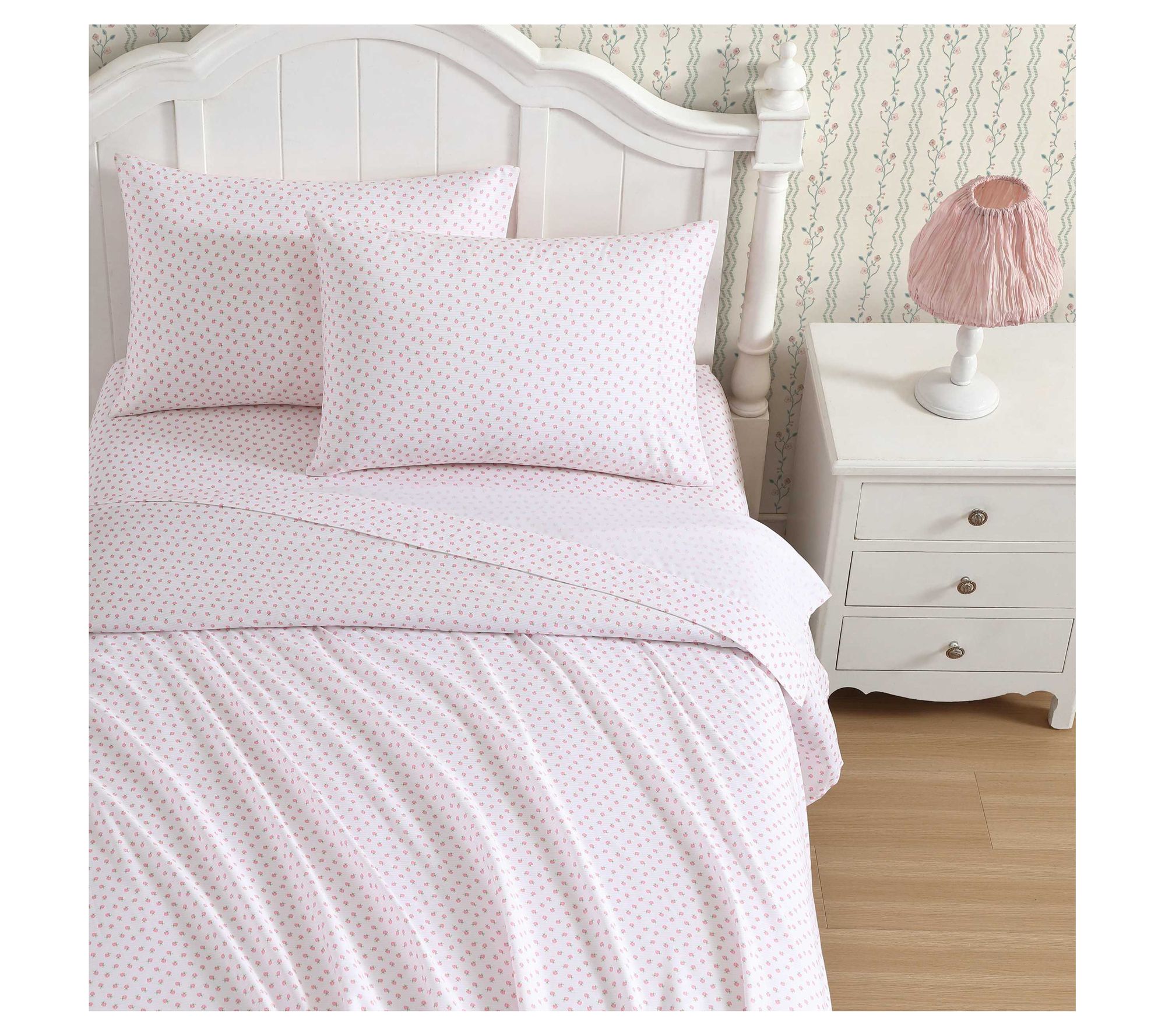 Laura Ashley Sweet Lady Bugs Pink-Green Twin Sheet Set - QVC.com