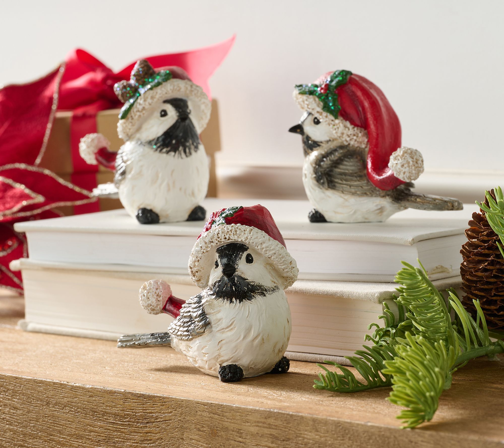 "As Is" Set-3 Resin Chickadee Figures w/ Santa Hat by Valerie - QVC.com