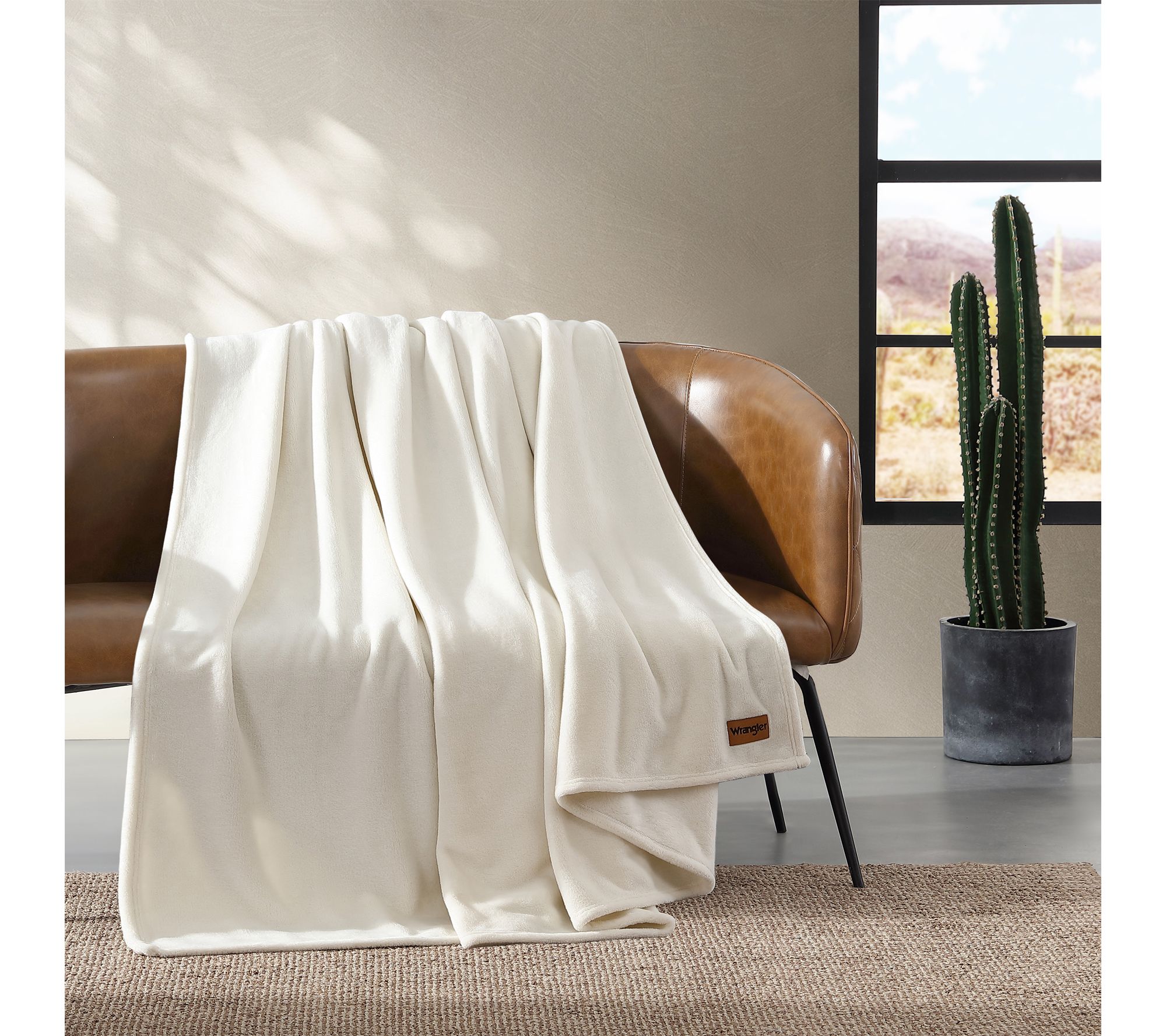 Wrangler Solid Beige Plush-Fleece Twin Blanket - QVC.com