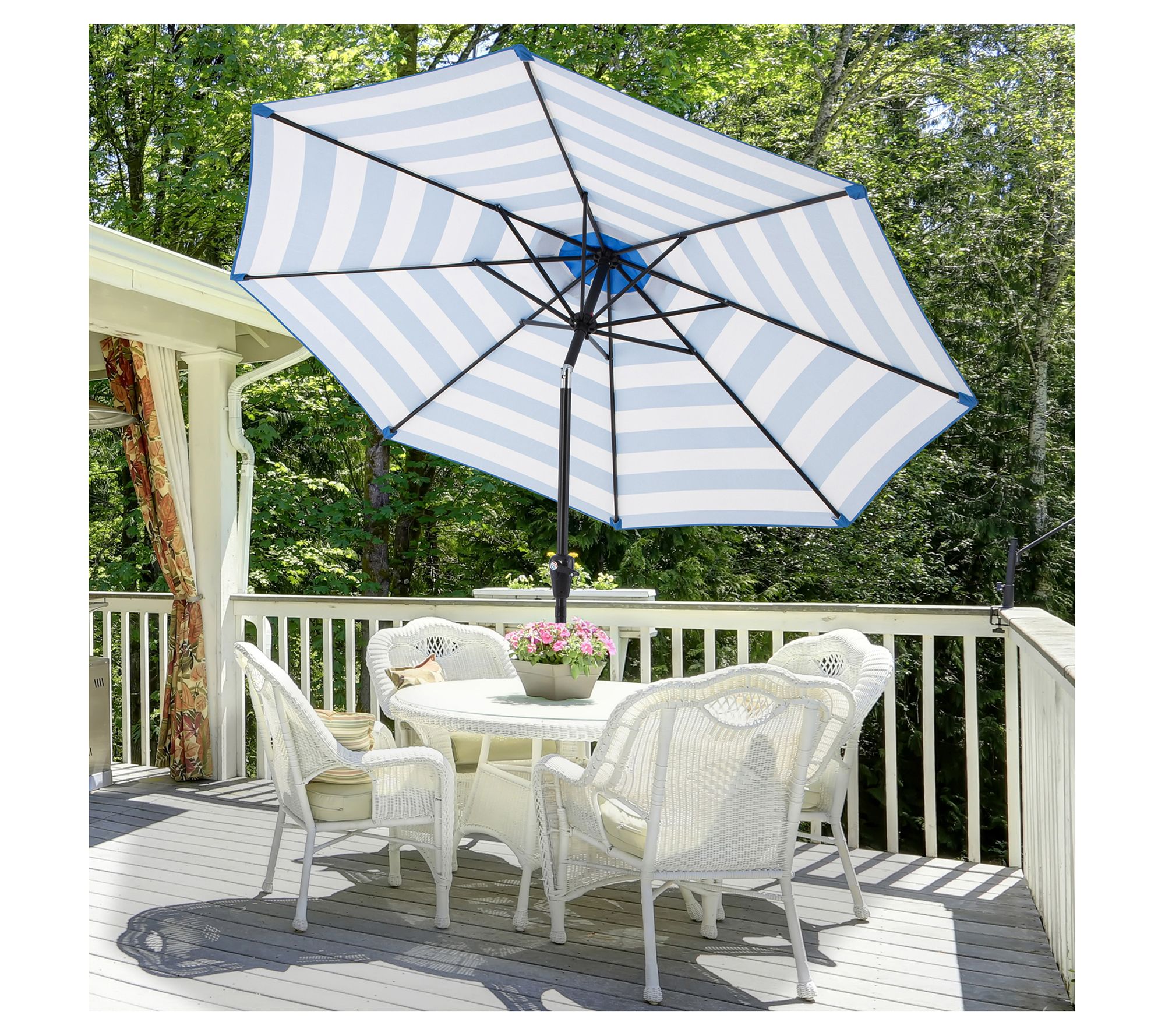 Pure Garden 9FT Striped Patio Umbrella with Push Button Tilt - QVC.com