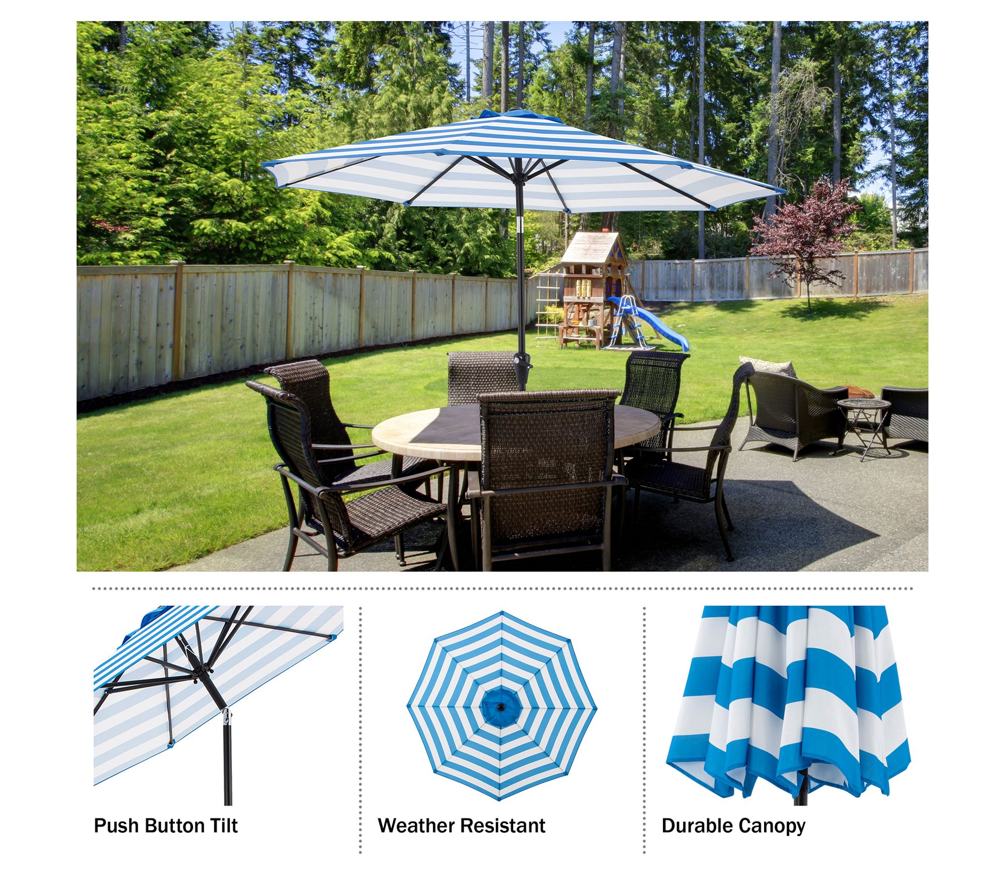 Pure Garden 9FT Striped Patio Umbrella with Push Button Tilt - QVC.com