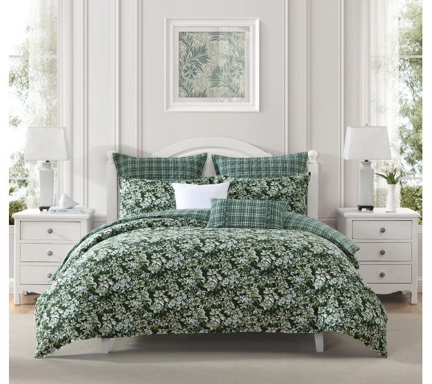 Laura Ashley Br amble Floral Gr een King Comfor ter Sham Bonus - QVC.com