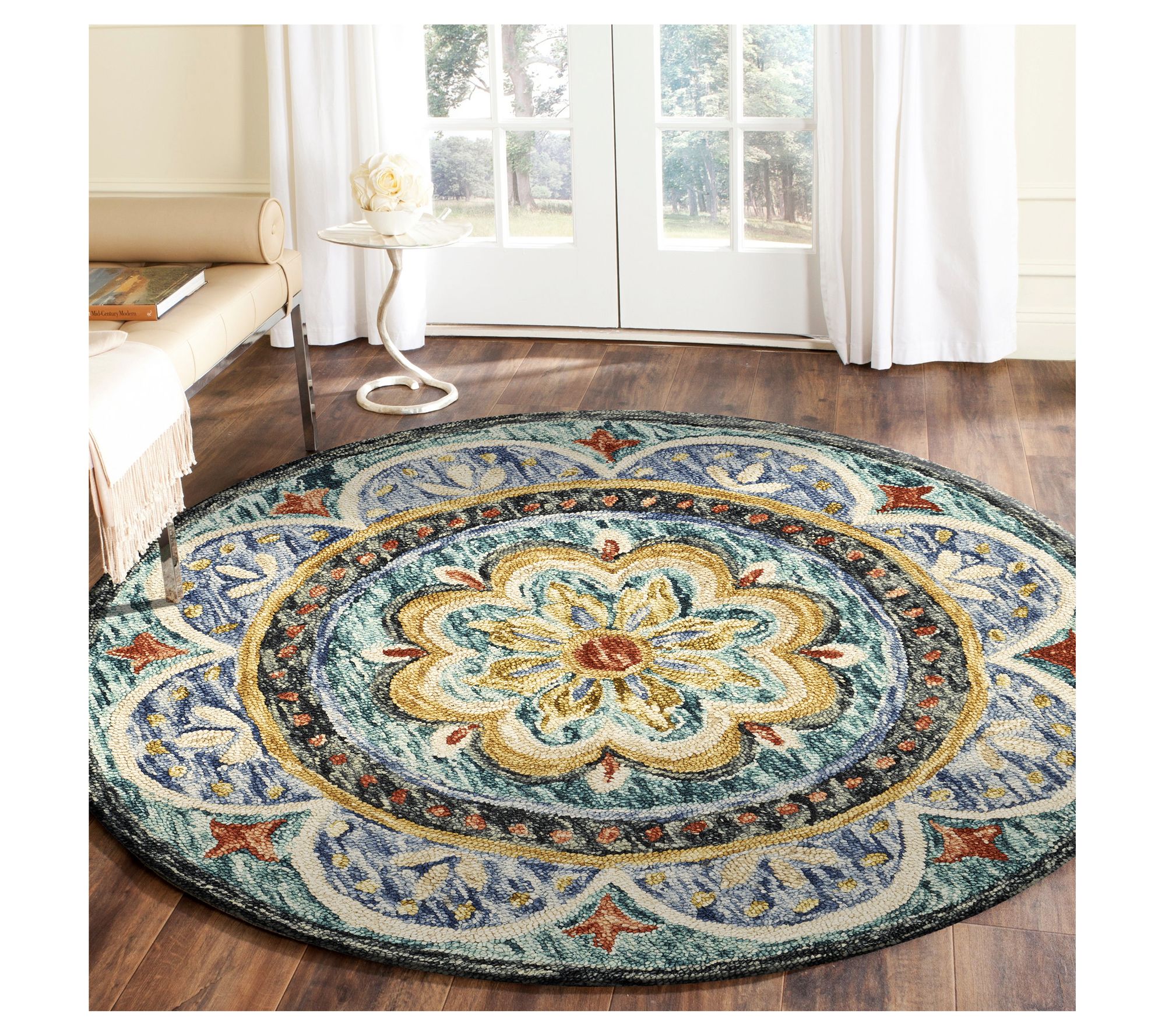 Ox Bay Vintage Floral Medallion Wool Indoor 4'Round Rug - QVC.com