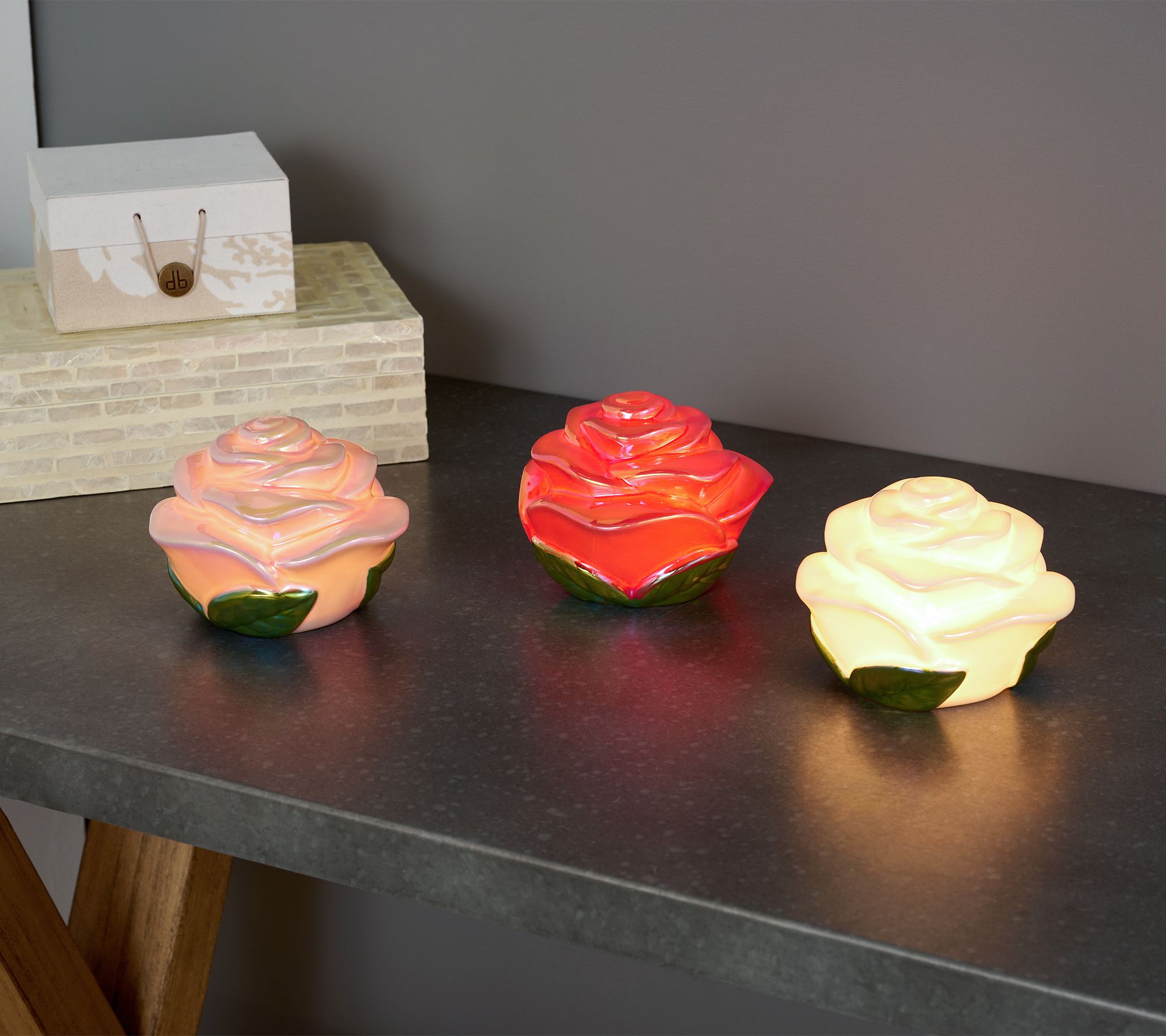 "As Is" Set of Set of 3 4" Iridescent Porcelain Roses by Valerie - QVC.com