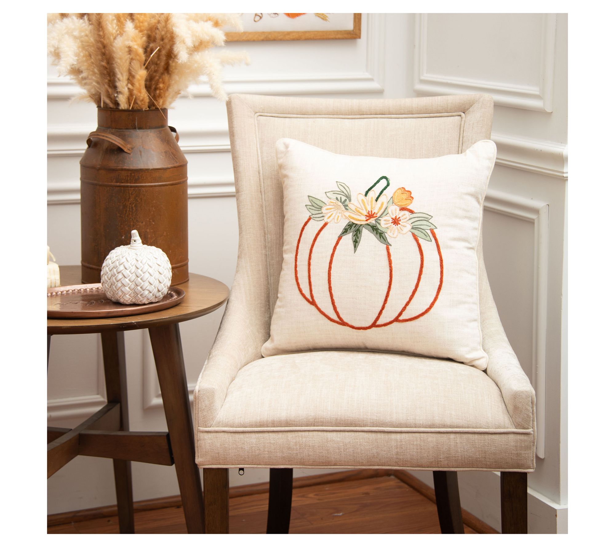 18" x 18" Autumn Botanical Pumpkin Throw Pillowby Valerie - QVC.com