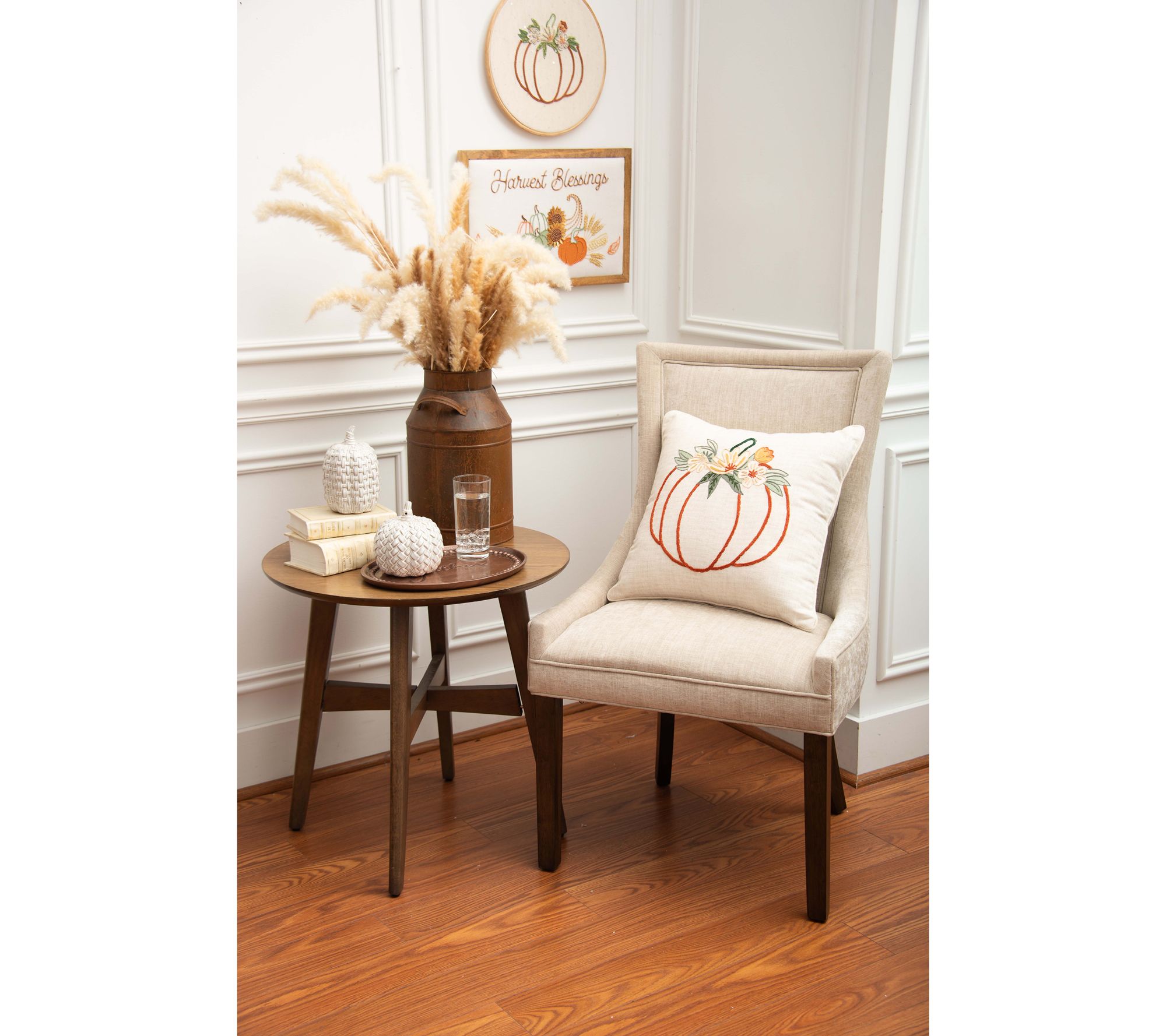 18" x 18" Autumn Botanical Pumpkin Throw Pillowby Valerie - QVC.com