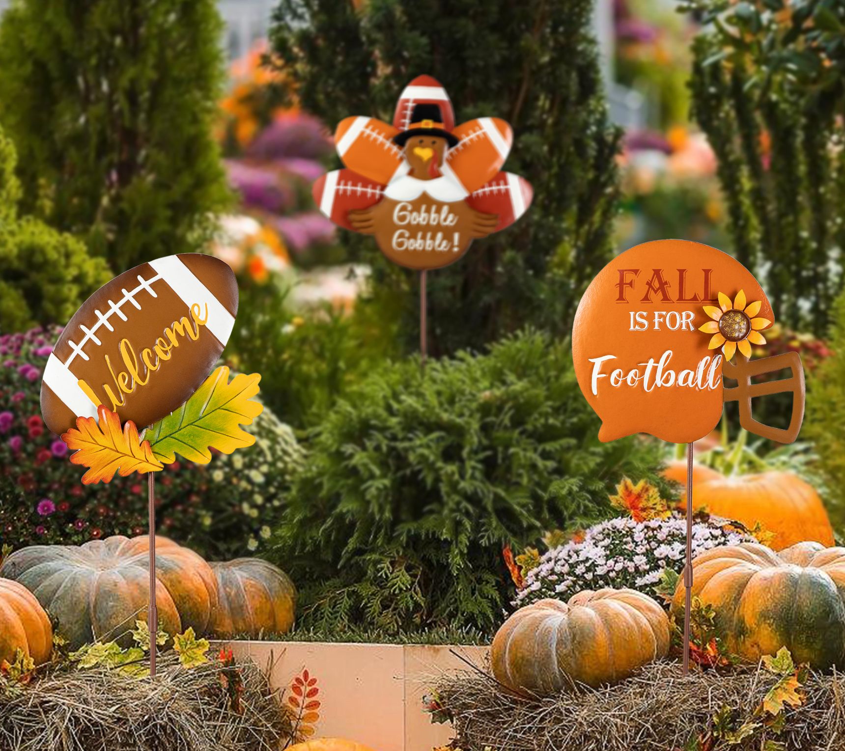 Glitzhome 24"H Thanksgiving Football Turkey Yard Stake - QVC.com