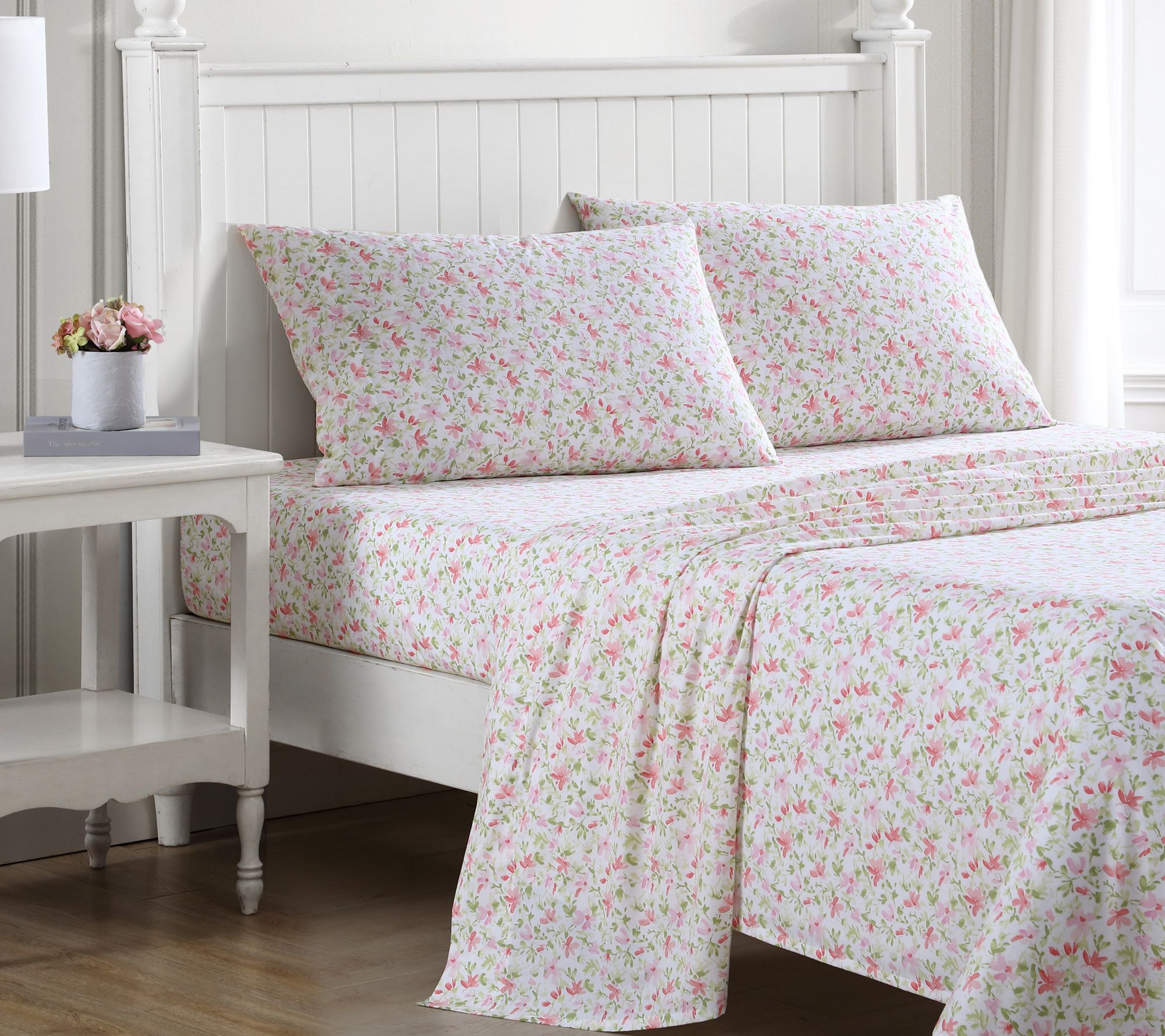 Laura Ashley No rella - Cotton Pink Queen Shee t Set - QVC.com