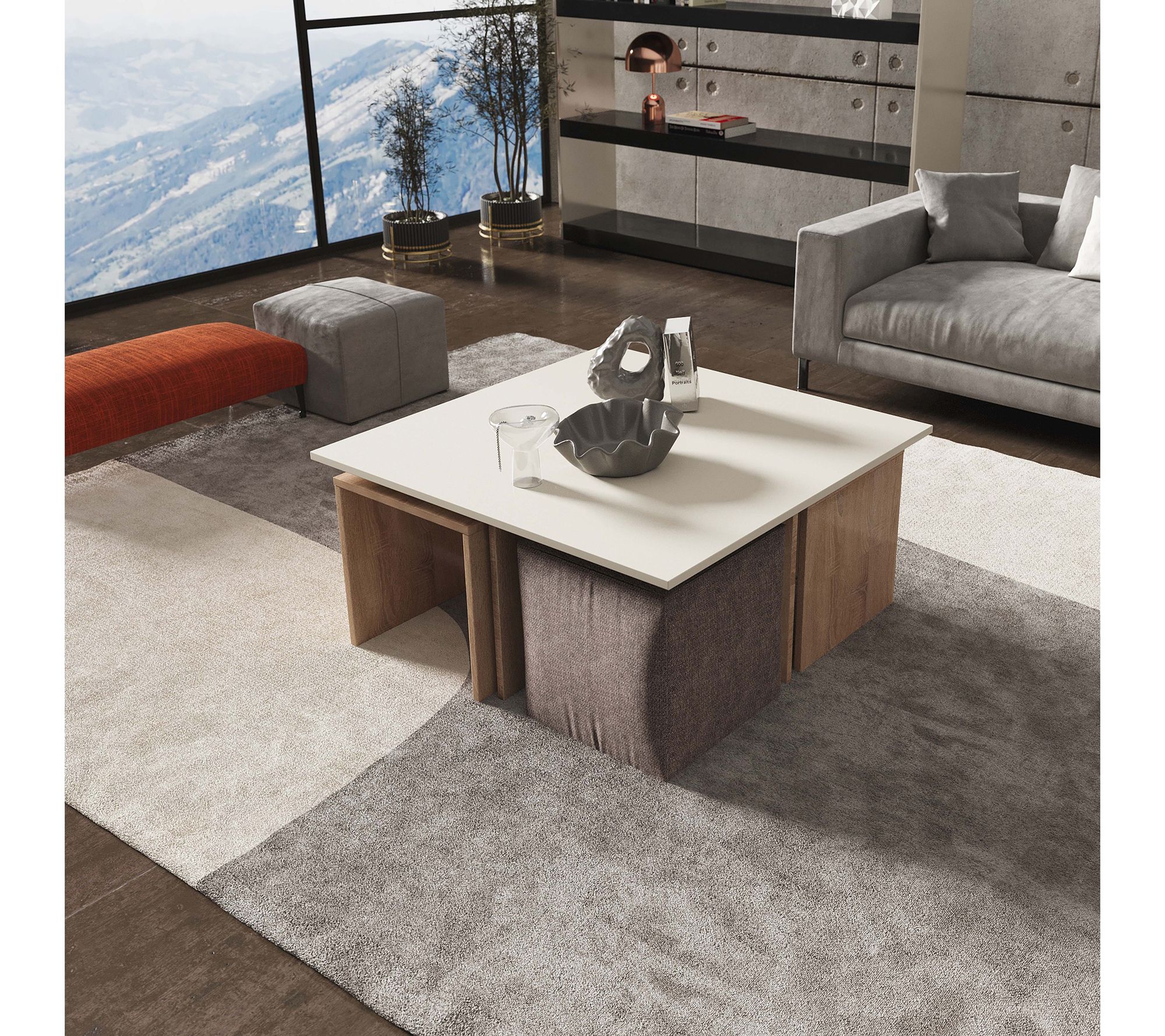 Manhattan Comfort Haley Coffee Table and Ottoman Set - QVC.com