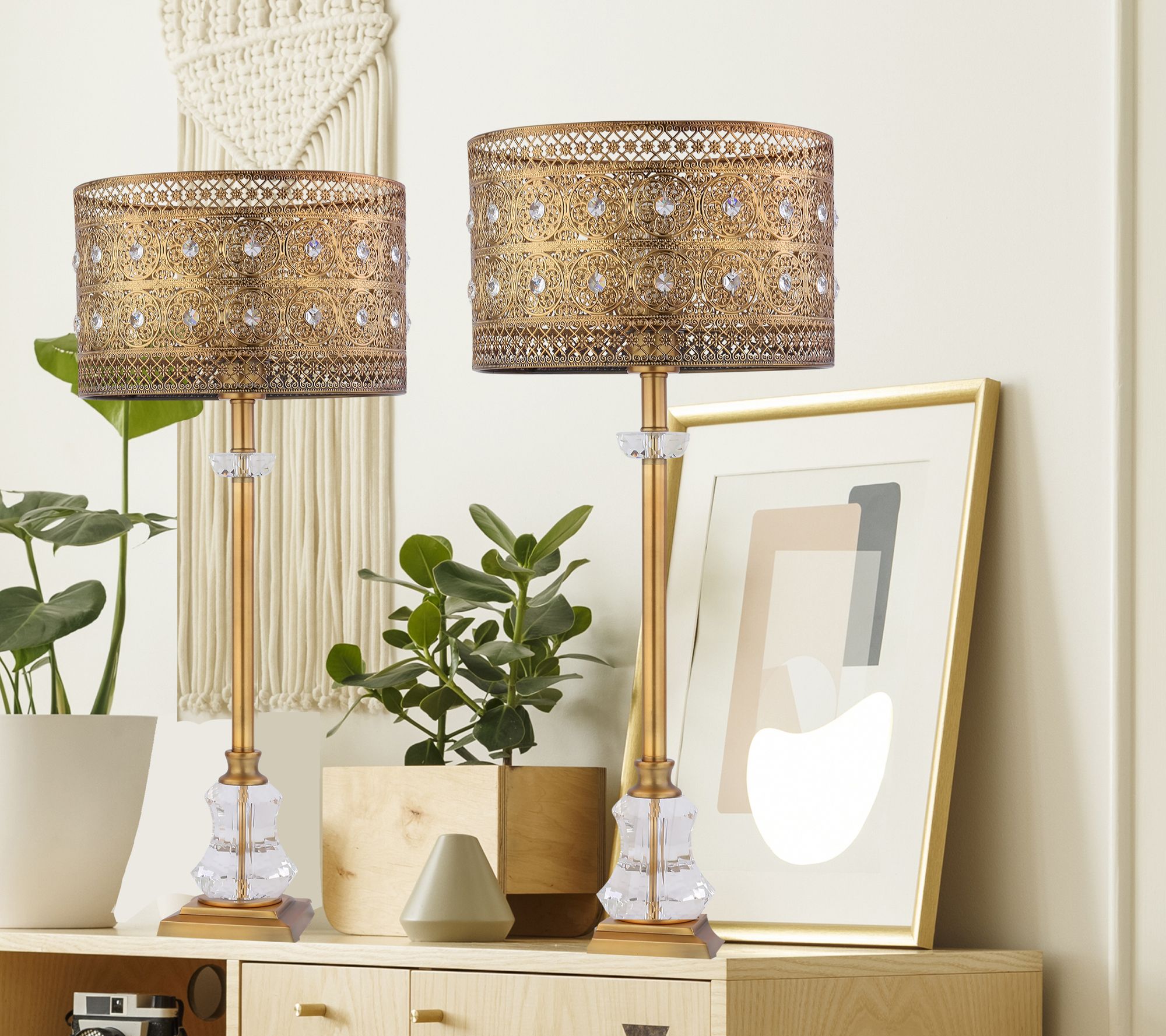 River of Goods 28"H Bryar Brass and Crystal Buffet Table Lamp - QVC.com