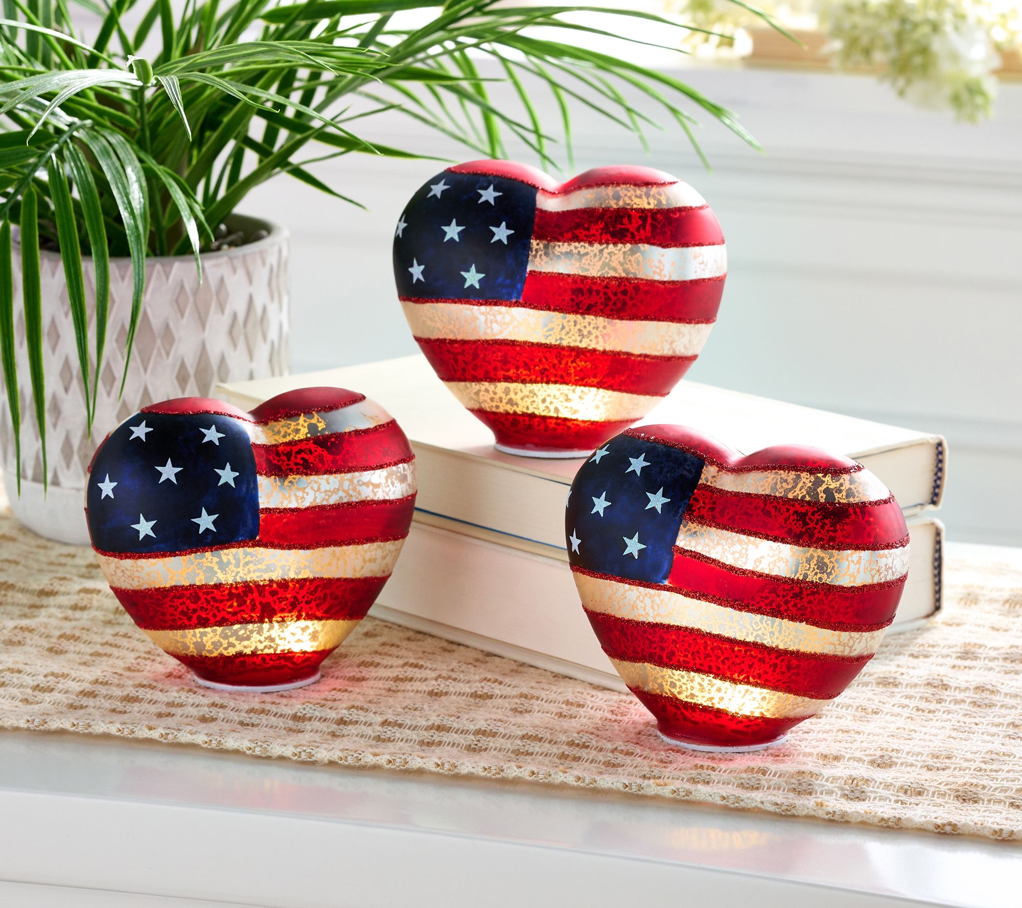 "As Is" Set of 3 Lit Mercury Glass Patriotic Hearts by Valerie - QVC.com
