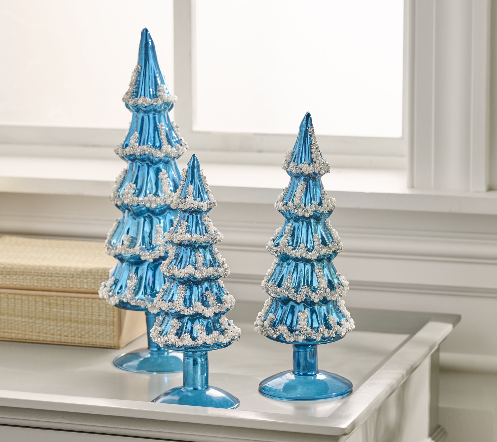 "As Is" Set of 3 Satin Glass Trees with Embellishments by Valerie - QVC.com