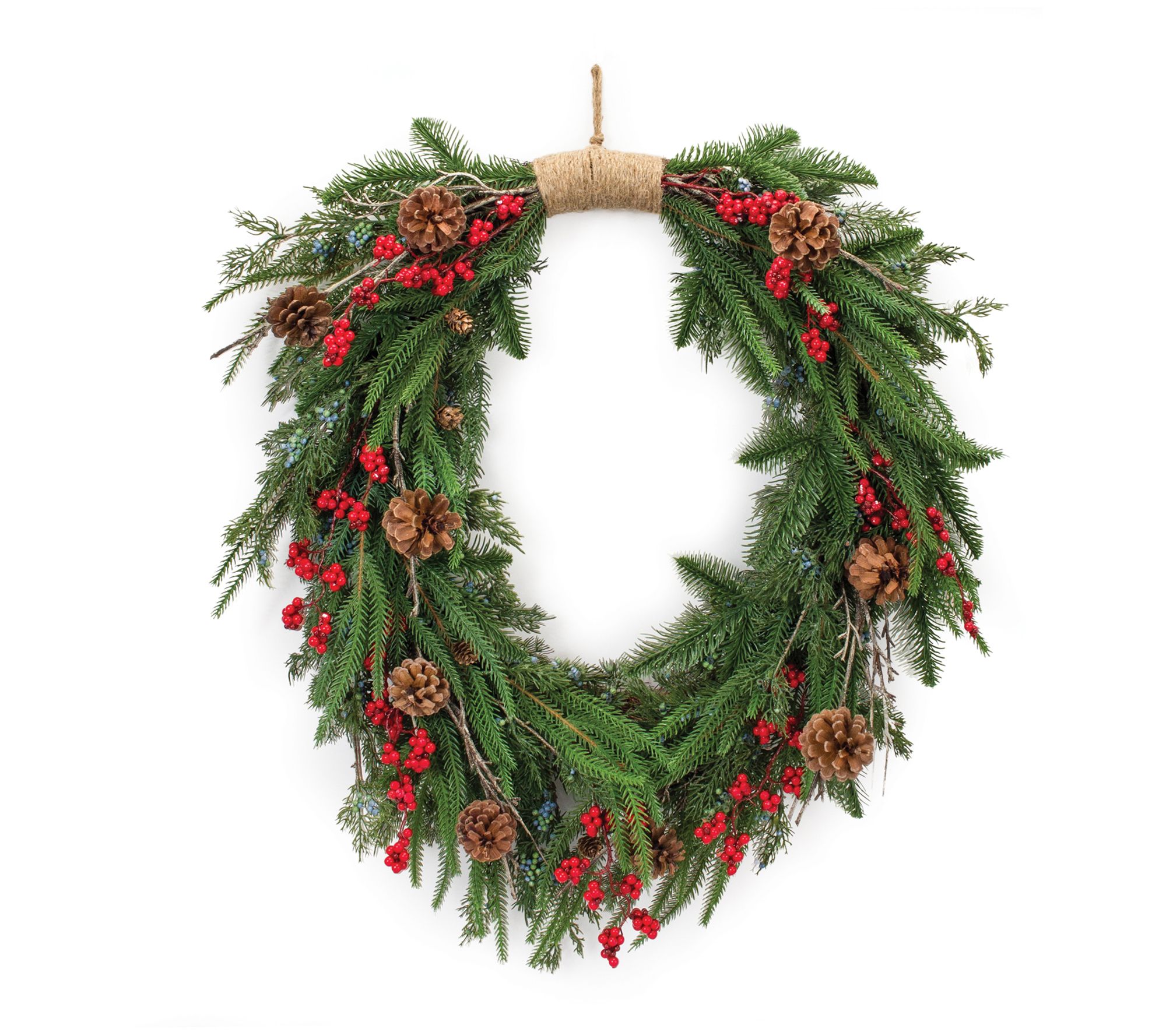 Melrose Mixed Pinecone Berry Wreath 30"H - QVC.com