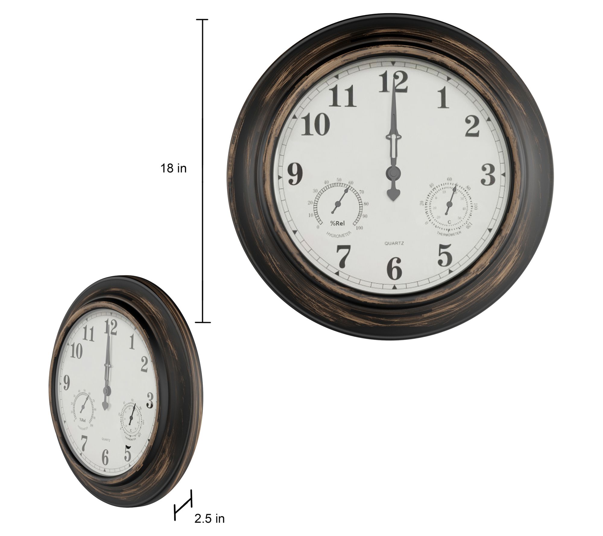 Pure Garden 18" Quartz Indoor Outdoor Wall Clock Thermometer - QVC.com