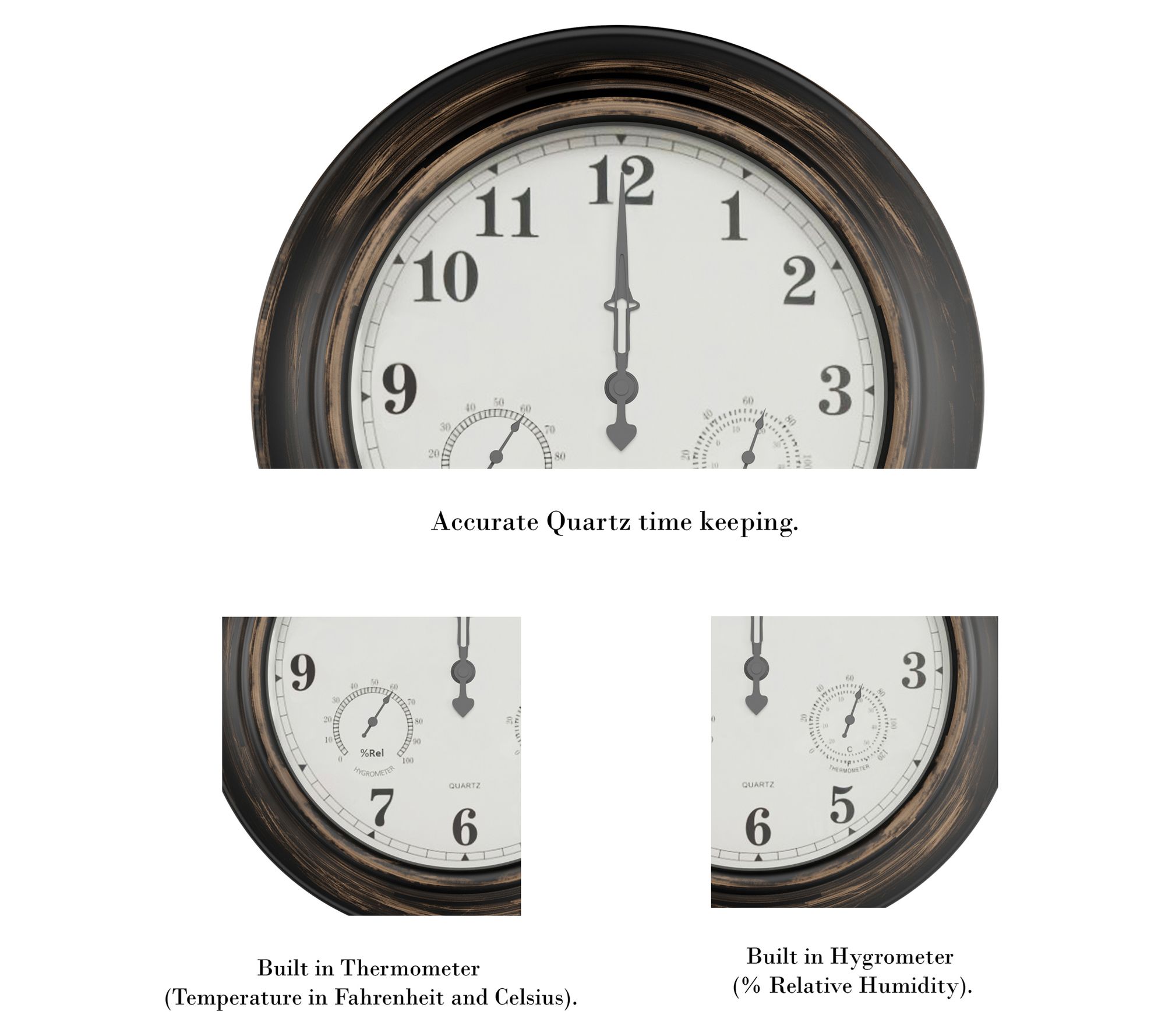Pure Garden 18" Quartz Indoor Outdoor Wall Clock Thermometer - QVC.com