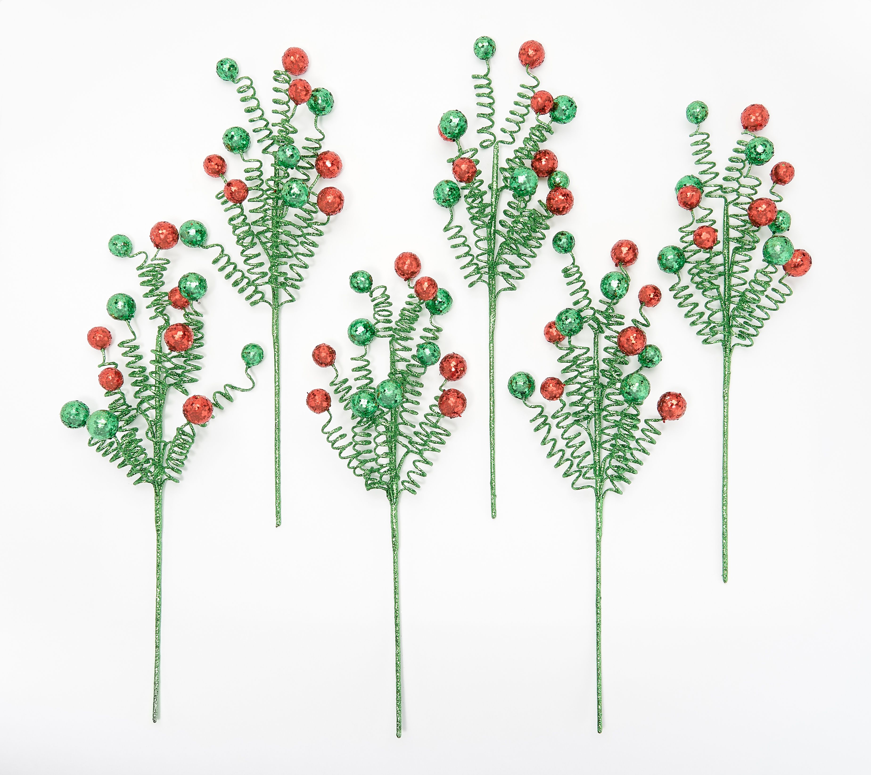 "As Is" Set of 6 Glittered Curly Holiday Stems by Valerie - QVC.com