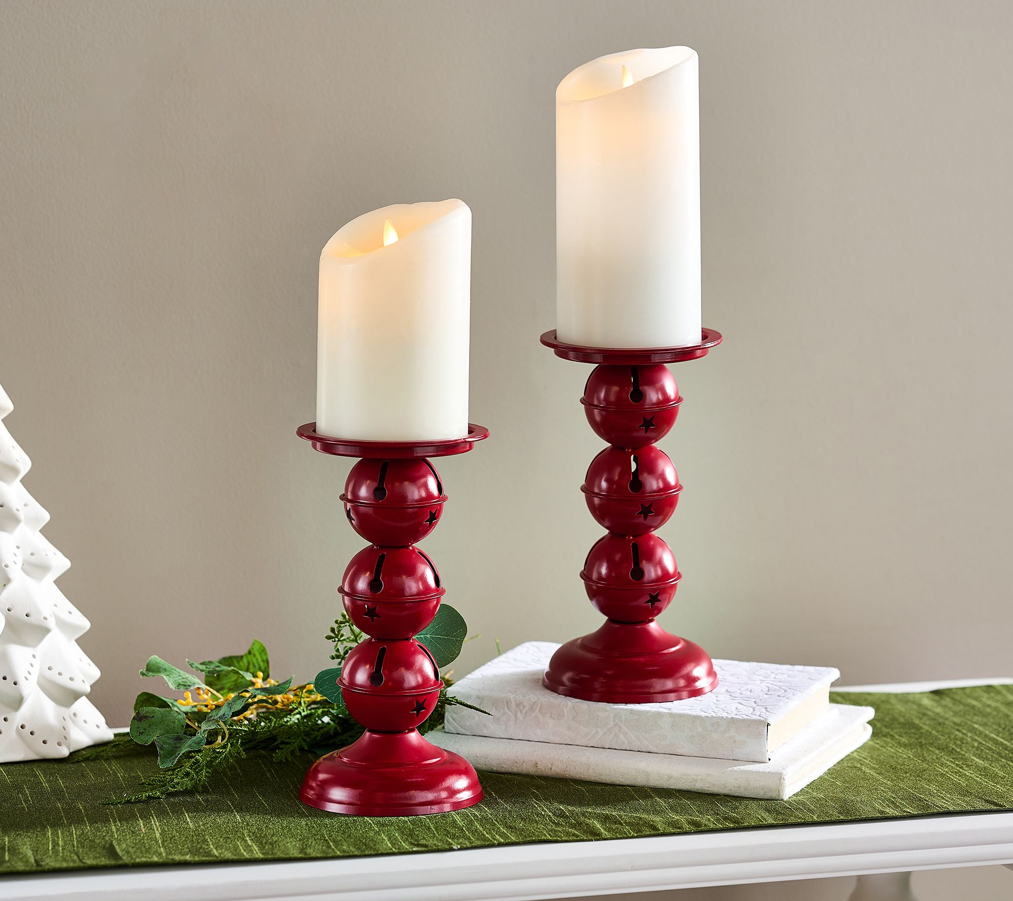 "As Is" Set of 2 9" Jingle Bell Pedestal Candleholders by Valerie - QVC.com