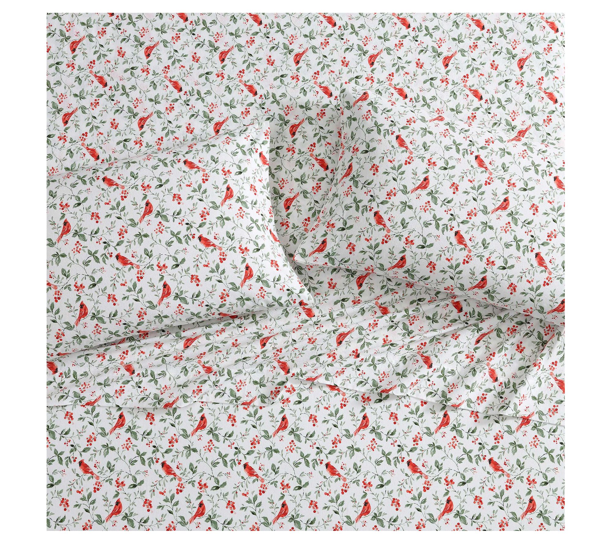 Laura Ashley Jolly Cardinals Queen Flannel Sheet Set - QVC.com