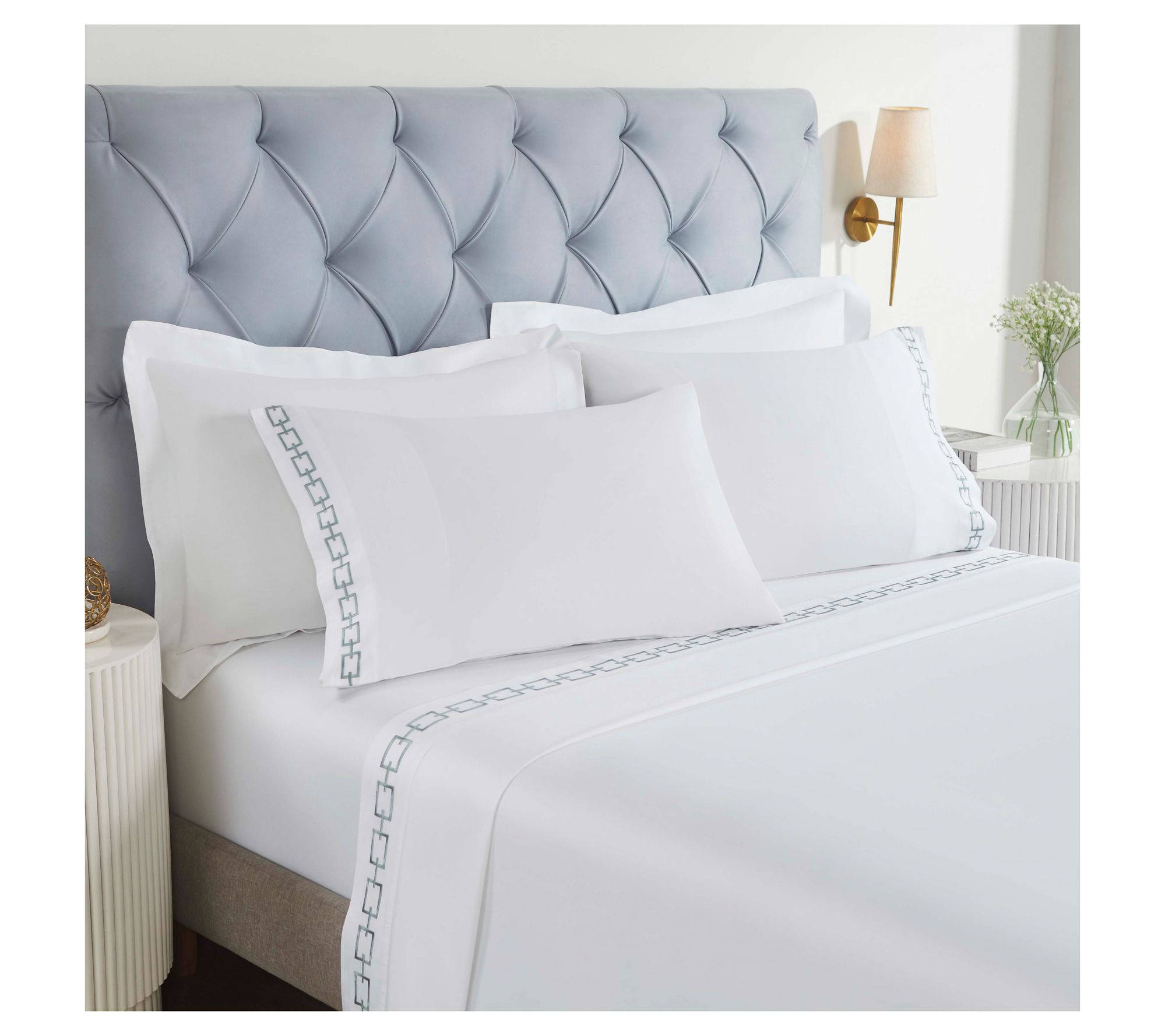 Superior Chain Links Cotton Embroidered Bed Sheet Set-Full - QVC.com