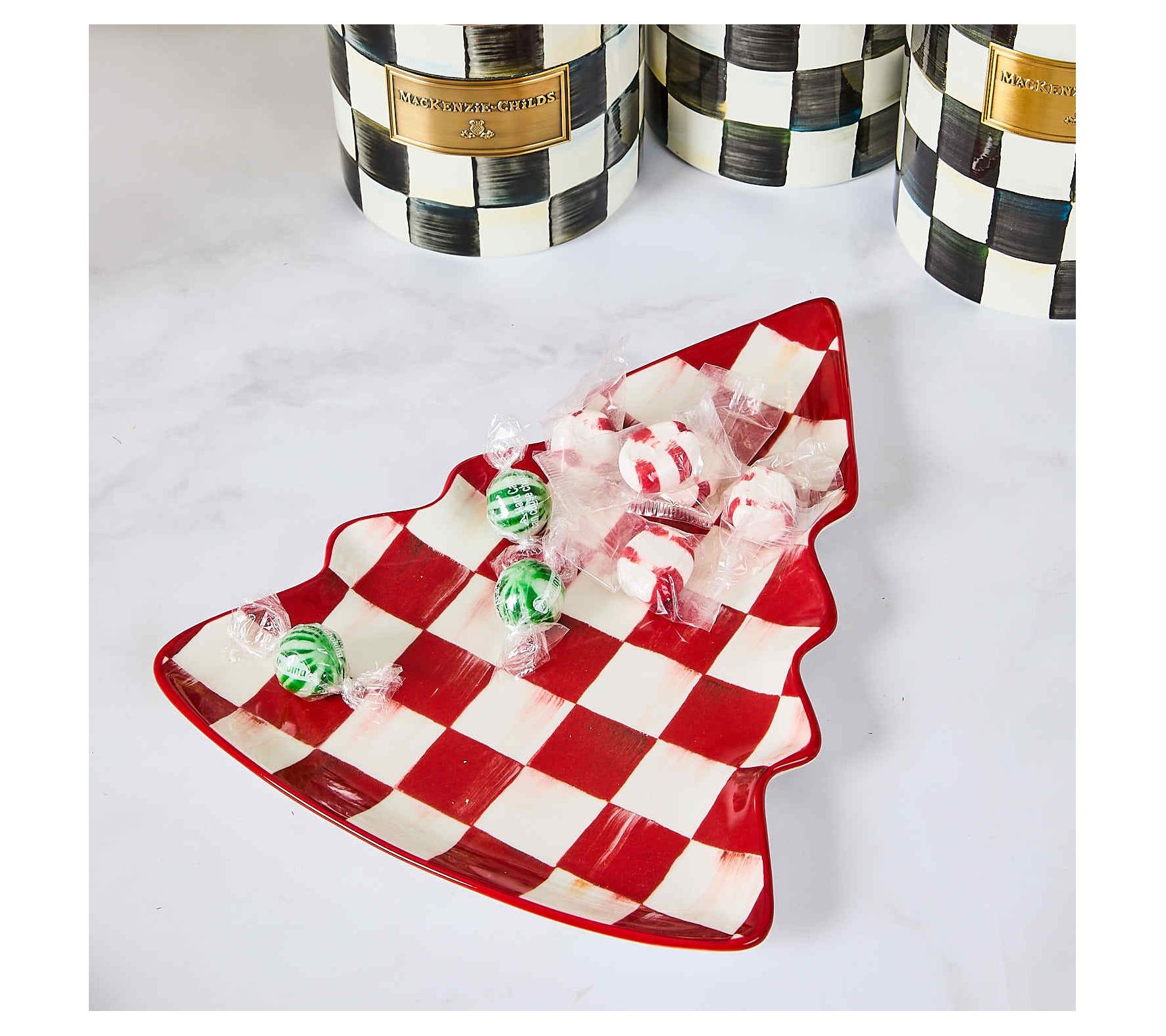 "As Is" MacKenzie- Childs Cherry Check Tree Serving Dish - QVC.com