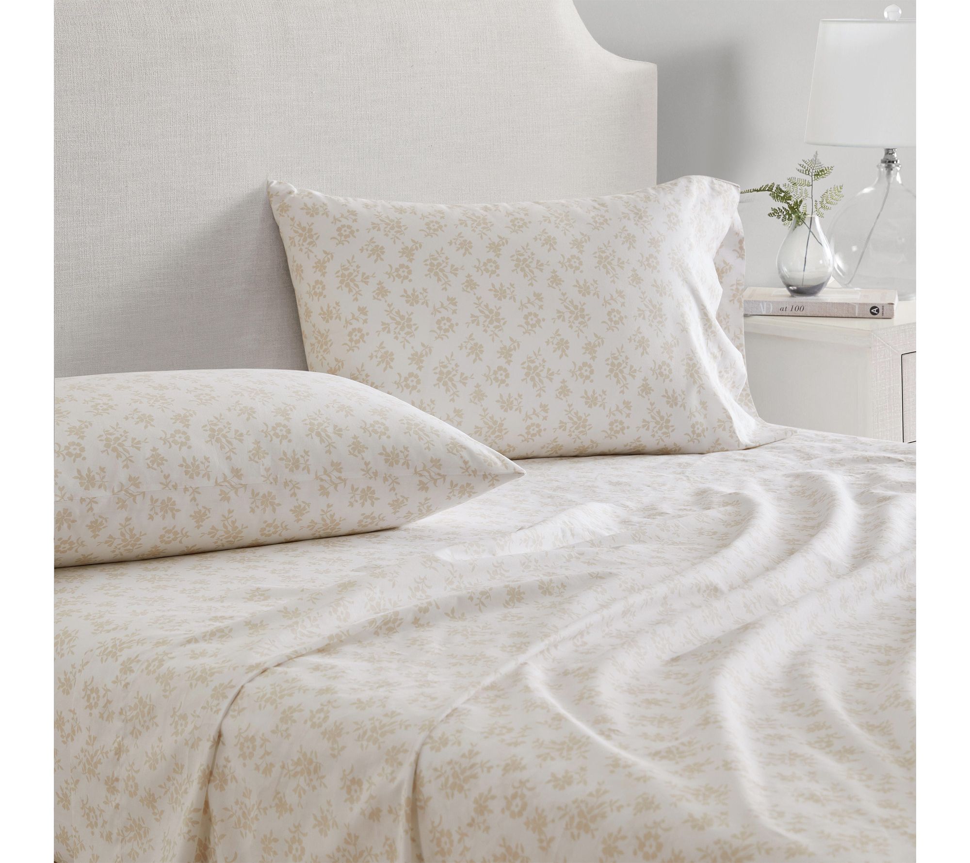 Martha Stewart Floral White/Beige Cotton Full Sheet Set - QVC.com