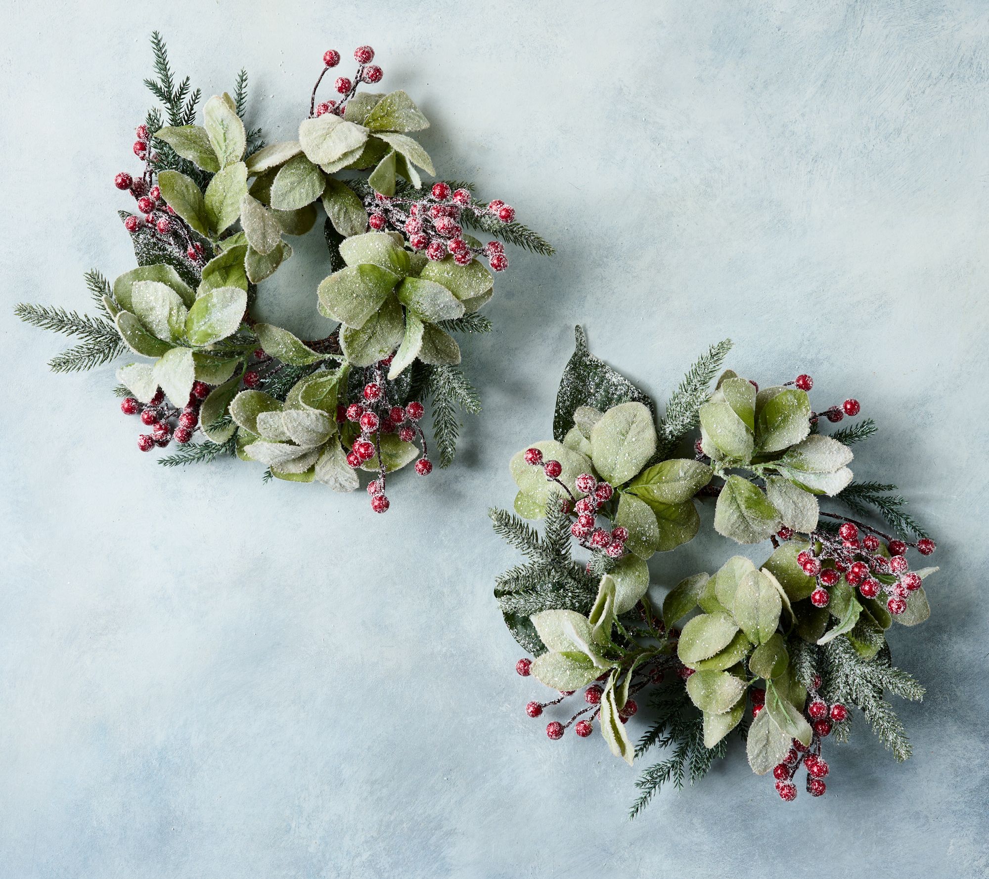 Set of 2 Frosted Berry and Greenery Candle Rings by Valerie - QVC.com