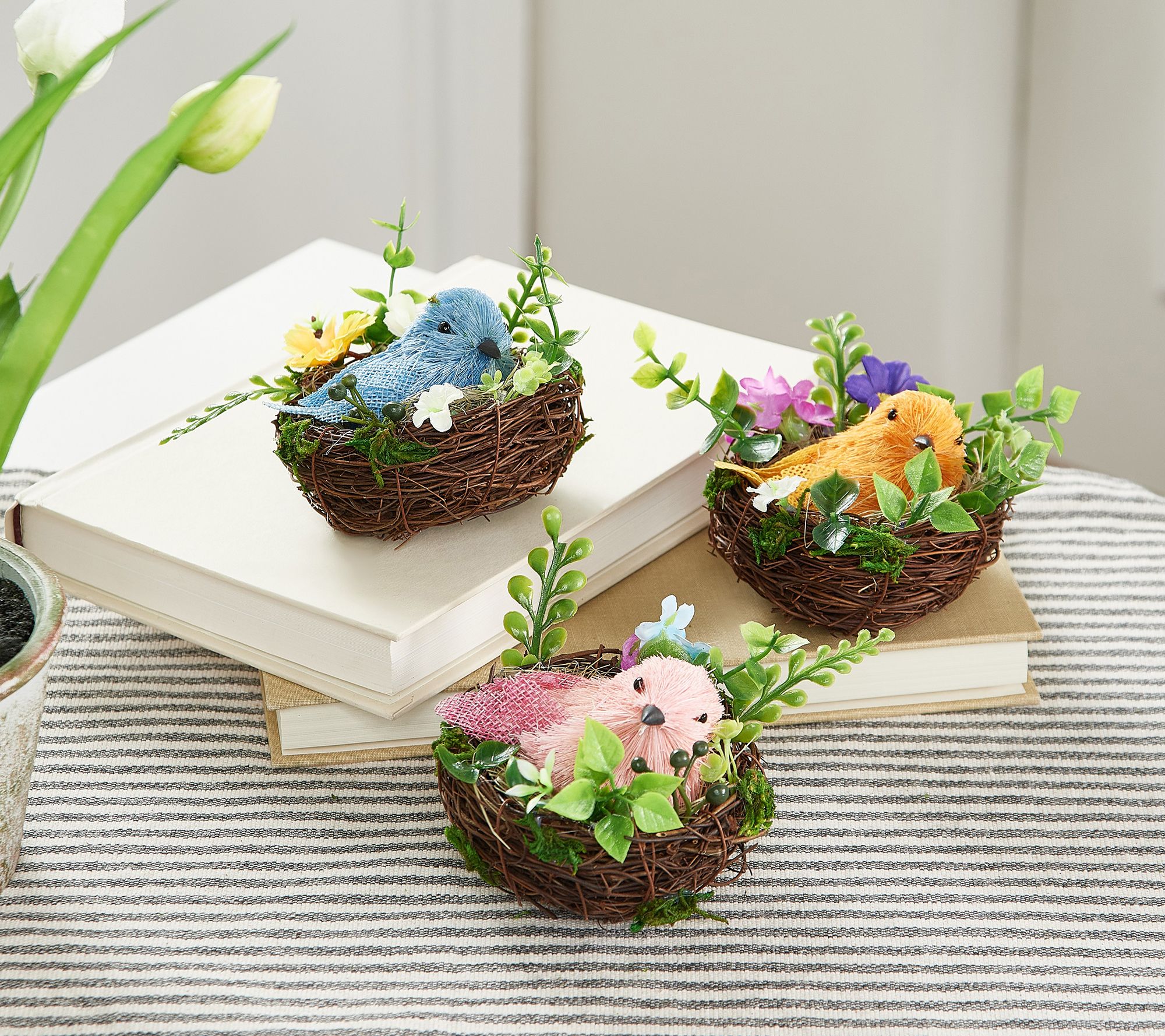"As Is" Set of 3 Sisal Birds in Nests by Valerie - QVC.com