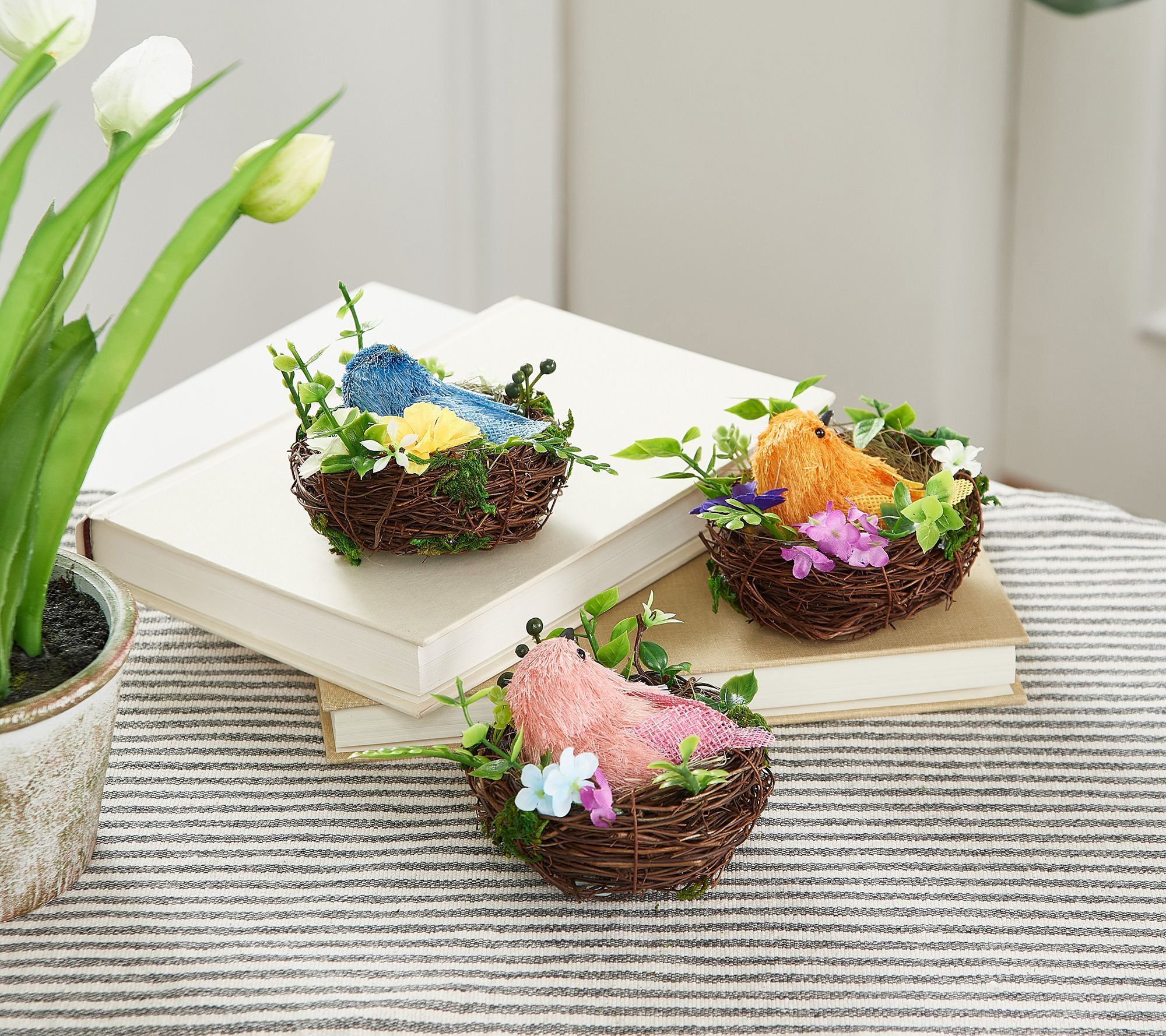 "As Is" Set of 3 Sisal Birds in Nests by Valerie - QVC.com