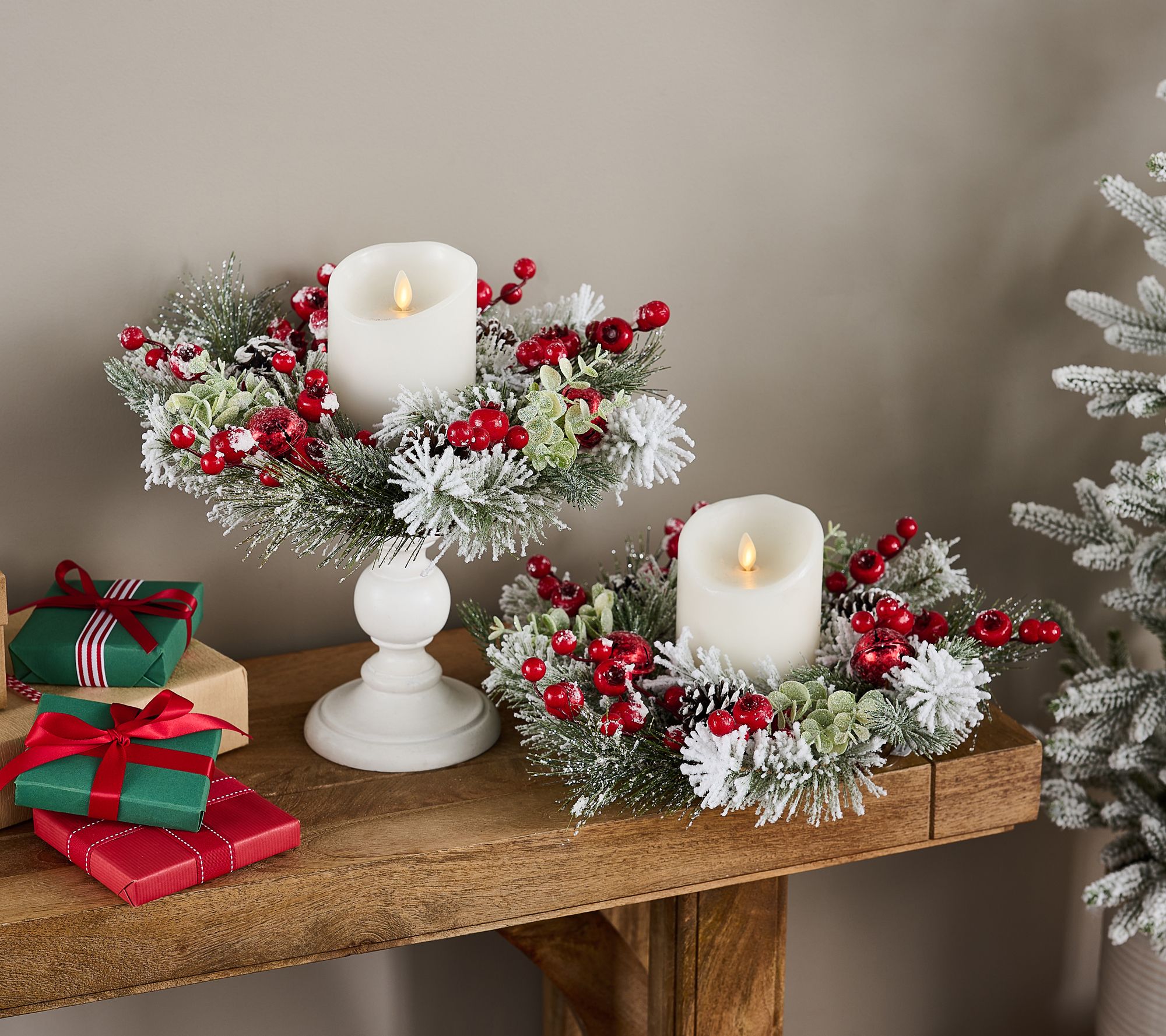 "As Is" Set of 2 Jingle Bell, Berry and Pine Rings by Valerie - QVC.com