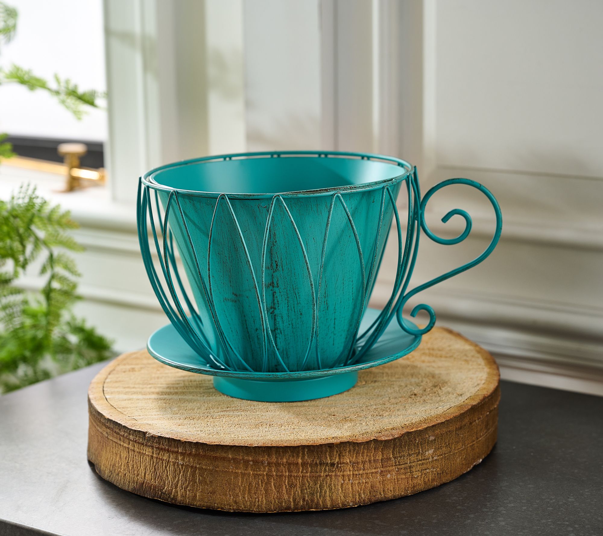 "As Is" Indoor/ Outdoor Metal Teacup Flower Pot by Valerie - QVC.com
