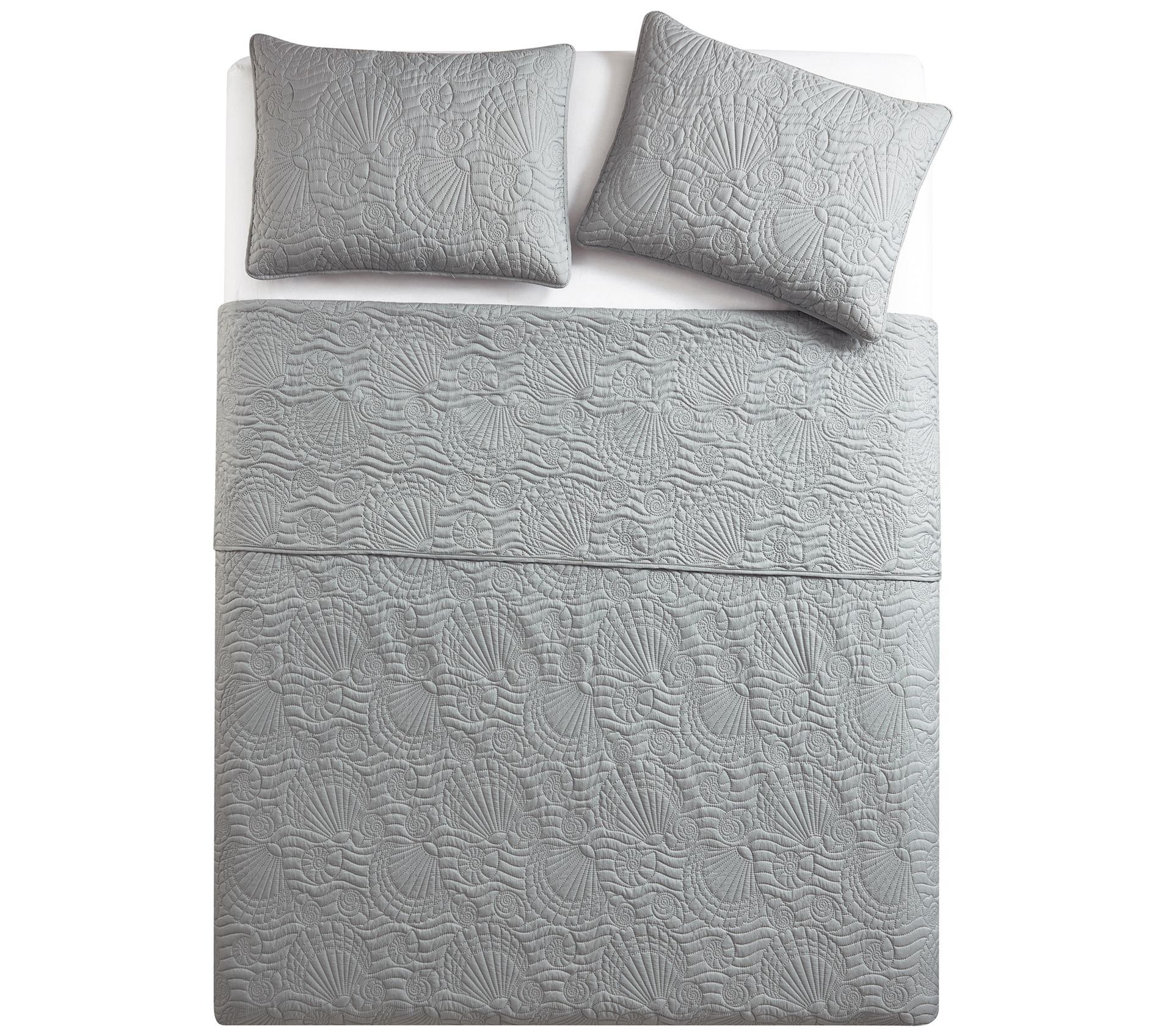 VCNY Home Ocean 3pc Solid Seashell Coastal Quilt. Full/ Queen - QVC.com