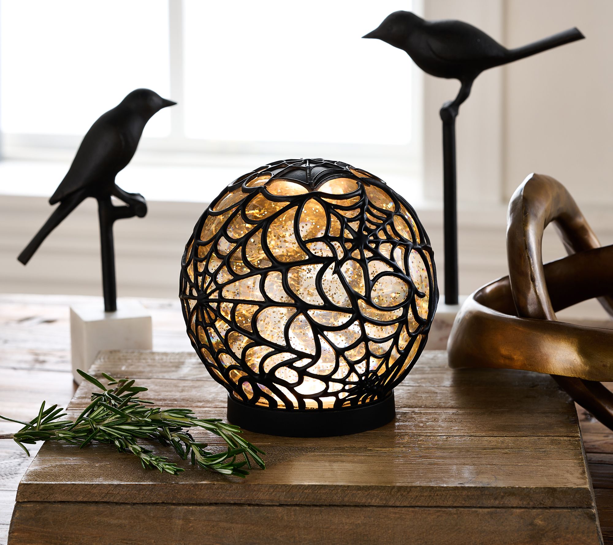 6.5" Illuminated Spider Web Glitter Sphere by Valerie - QVC.com