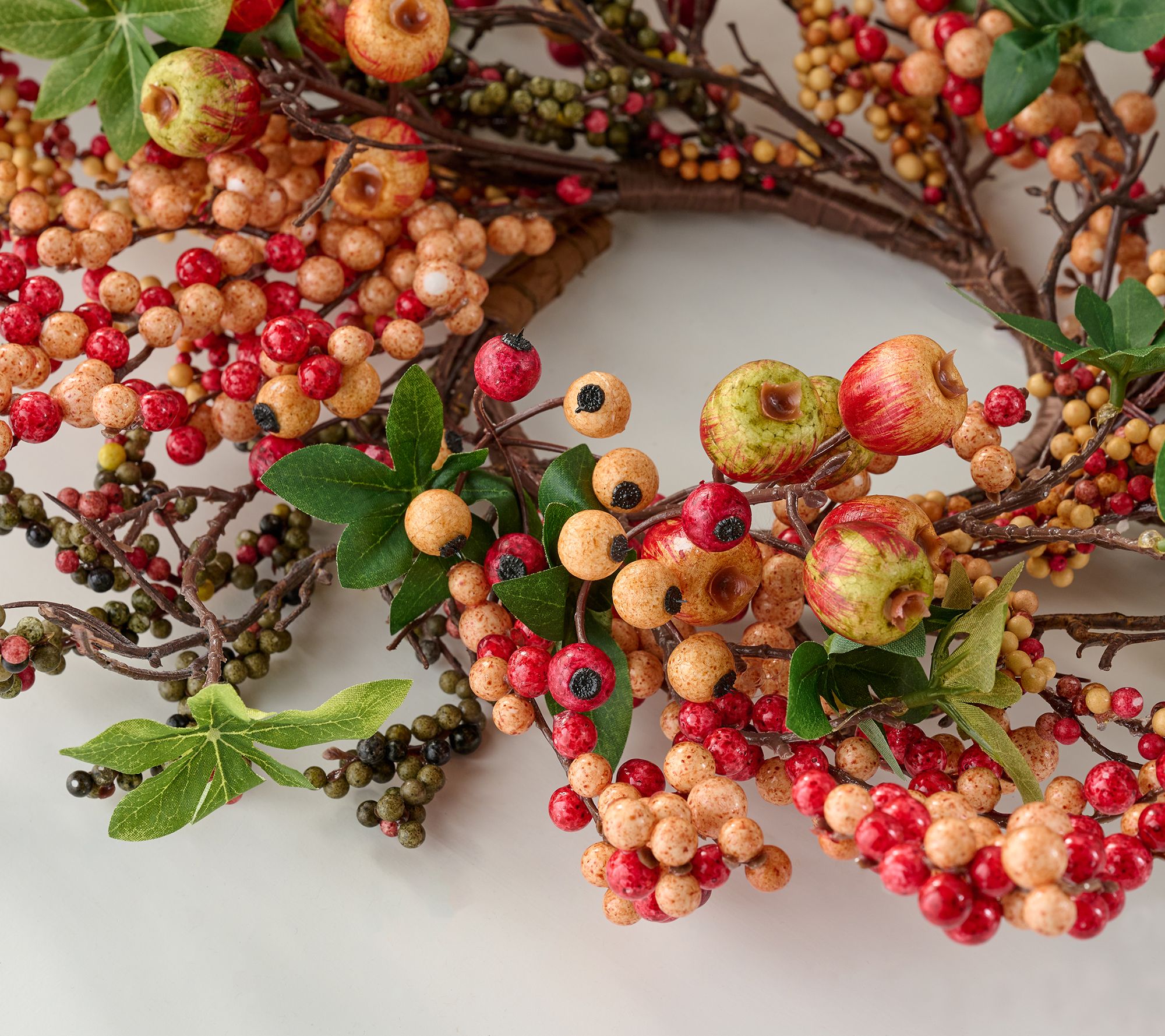 Set of 2 Autumn Berry and Leaf Candle Rings by Valerie - QVC.com