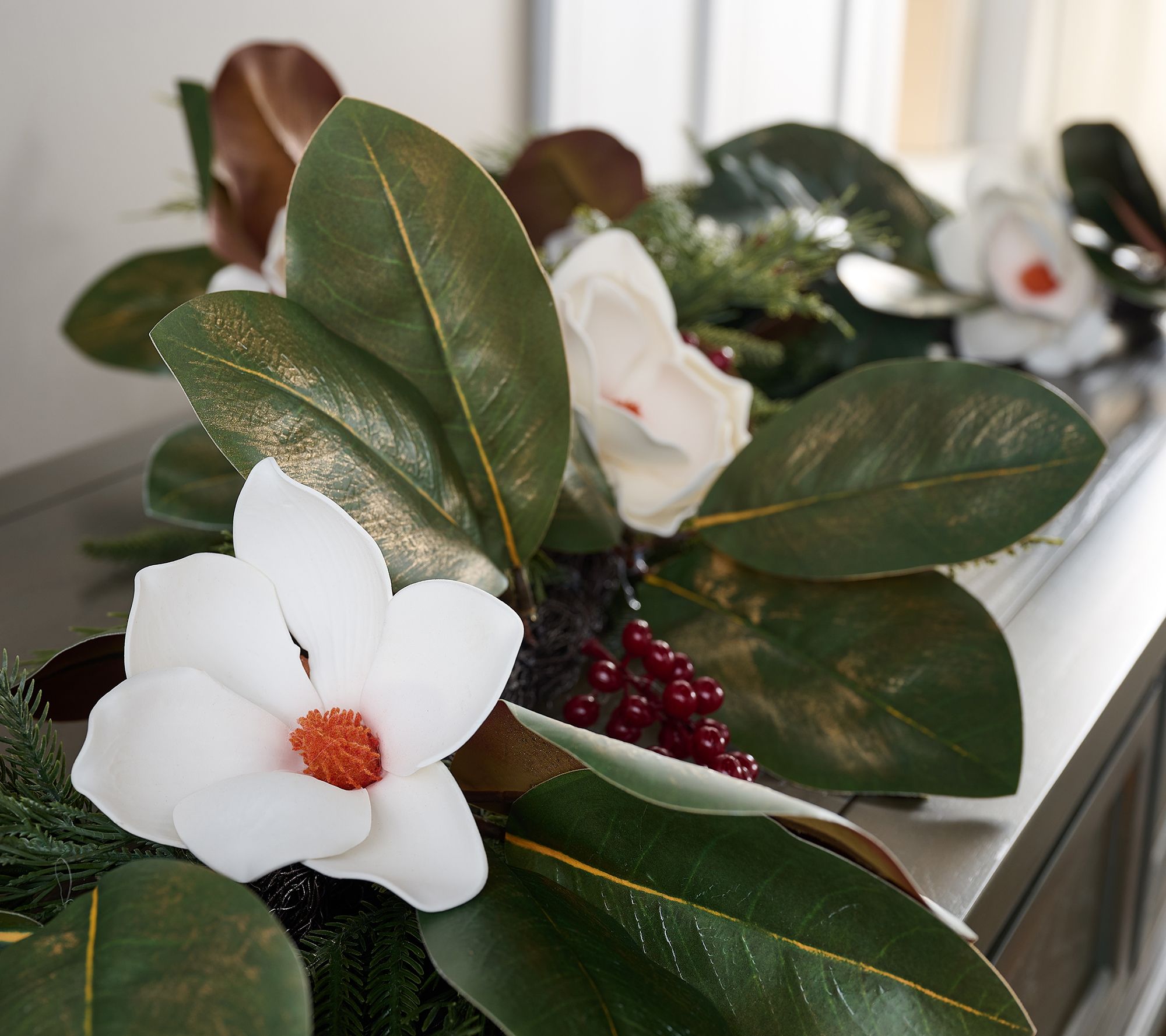 "As Is" 6' Magnolia and Pine Floral Holiday Garland by Kim Gravel - QVC.com