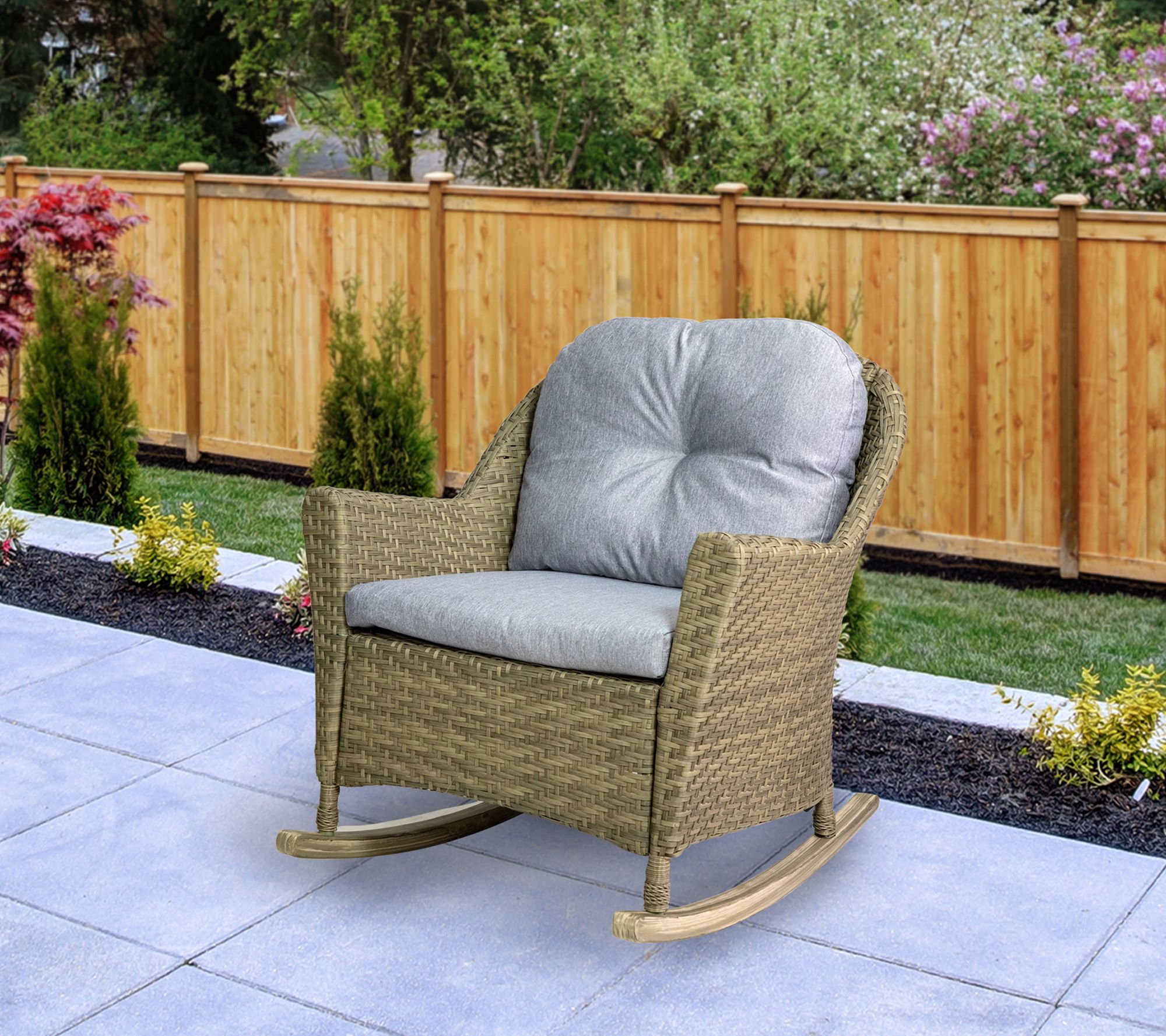 Northlight 34" Gray Resin Wicker Rocker Chair w / Cushions - QVC.com
