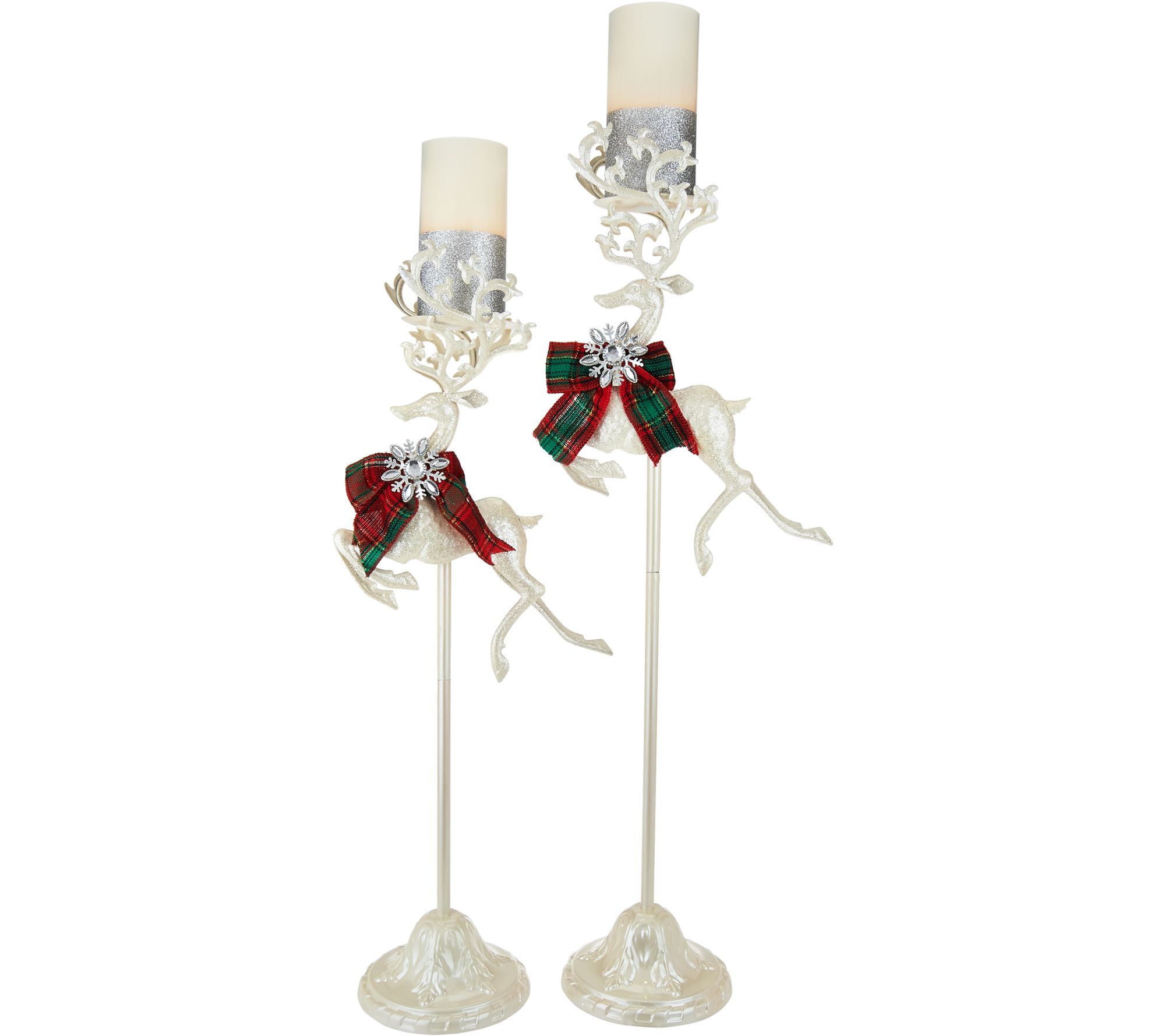 Kringle Express S/2 Reindeer on Pedestals with Flameless Candles - QVC.com