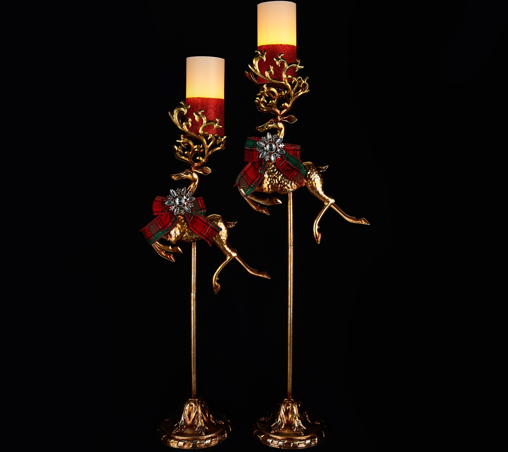 Kringle Express S/2 Reindeer on Pedestals with Flameless Candles - QVC.com