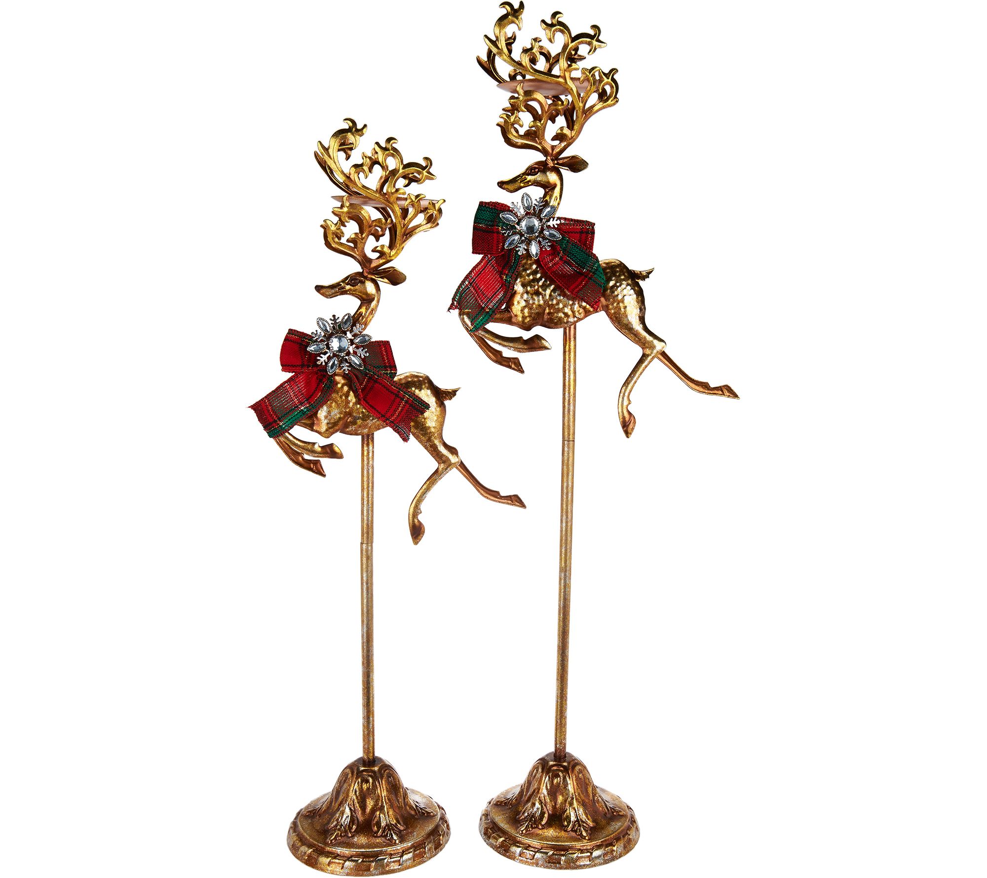 Kringle Express S/2 Reindeer on Pedestals with Flameless Candles - QVC.com