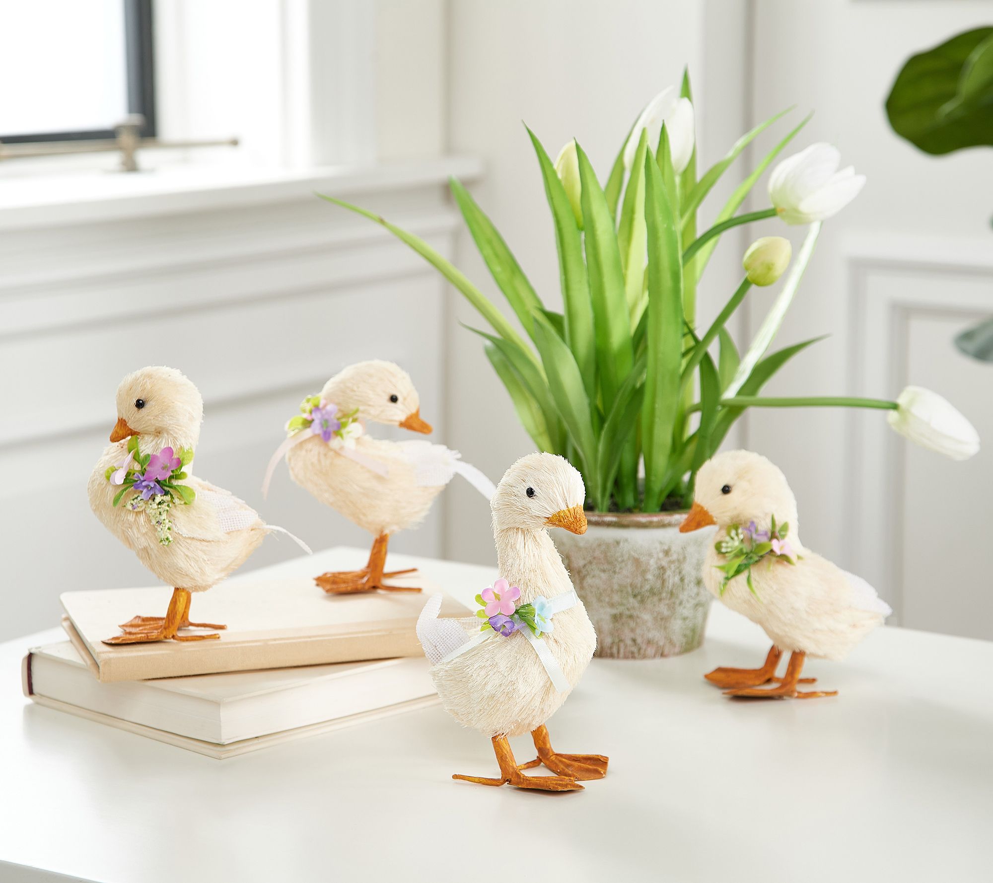 "As Is" Set of 4 Sisal Ducklings with Ribbon by Valerie - QVC.com