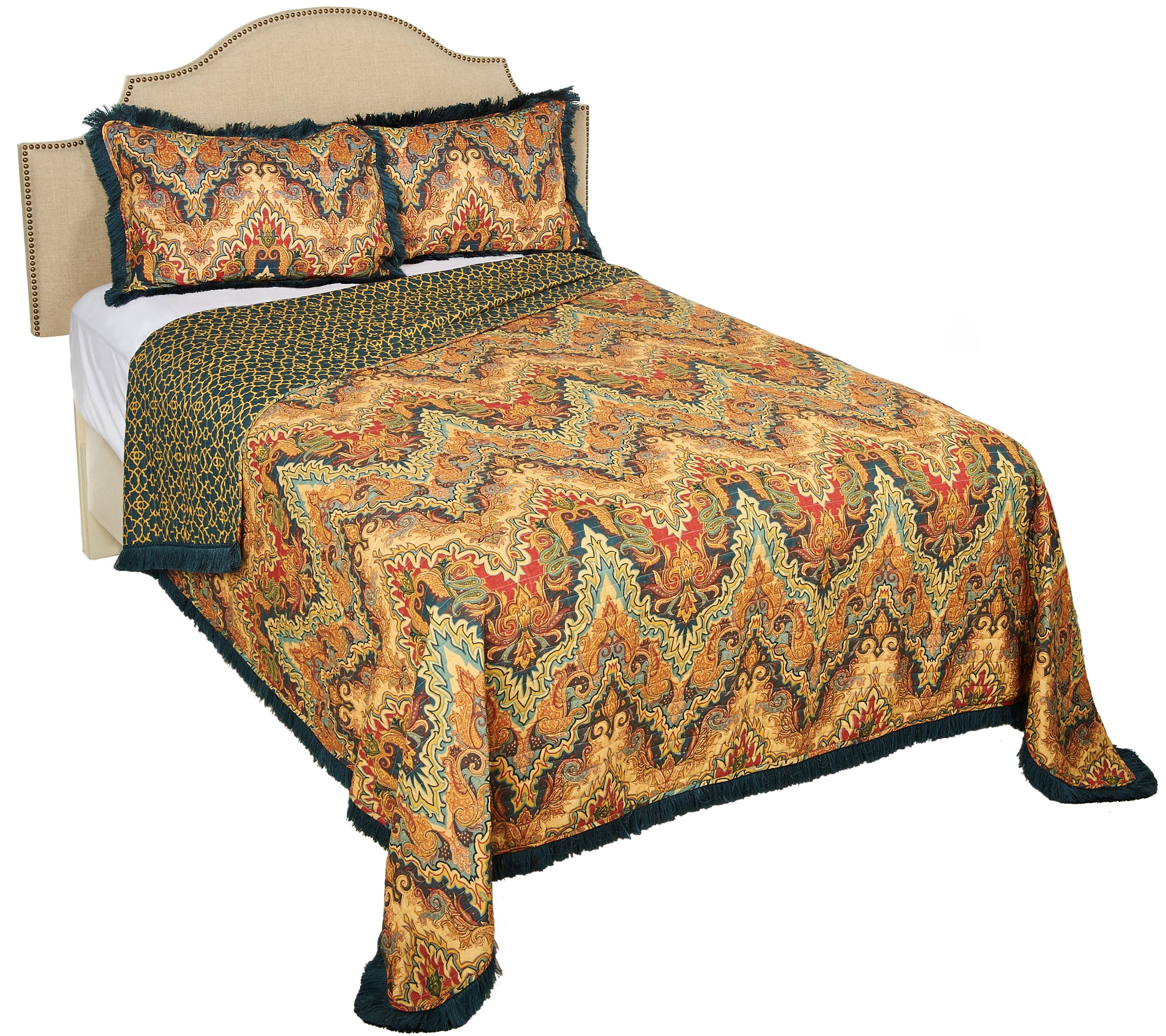 Moroccan Flair 100% Cotton F/Q Printed Quilt with Fringe Border - QVC.com