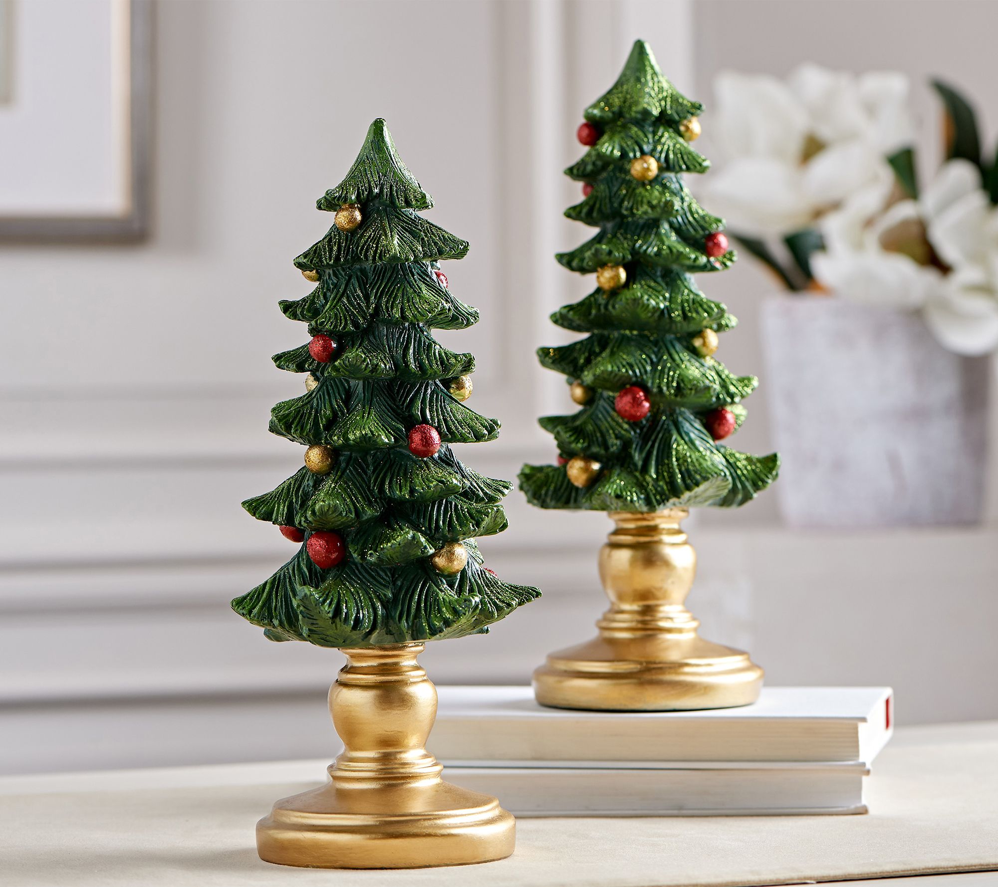 "As Is" Set of 2 12" Footed Trees with Ornaments by Valerie - QVC.com