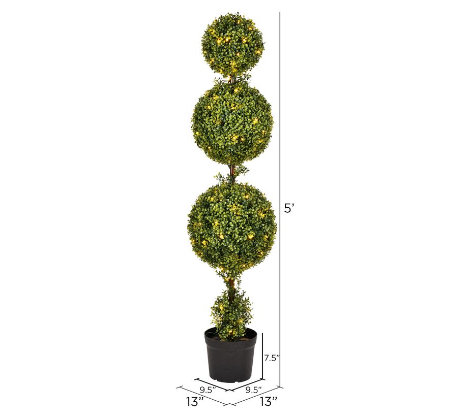 Vickerman LED 5' Boxwood Triple Ball Topiary with Pot 150WW - QVC.com