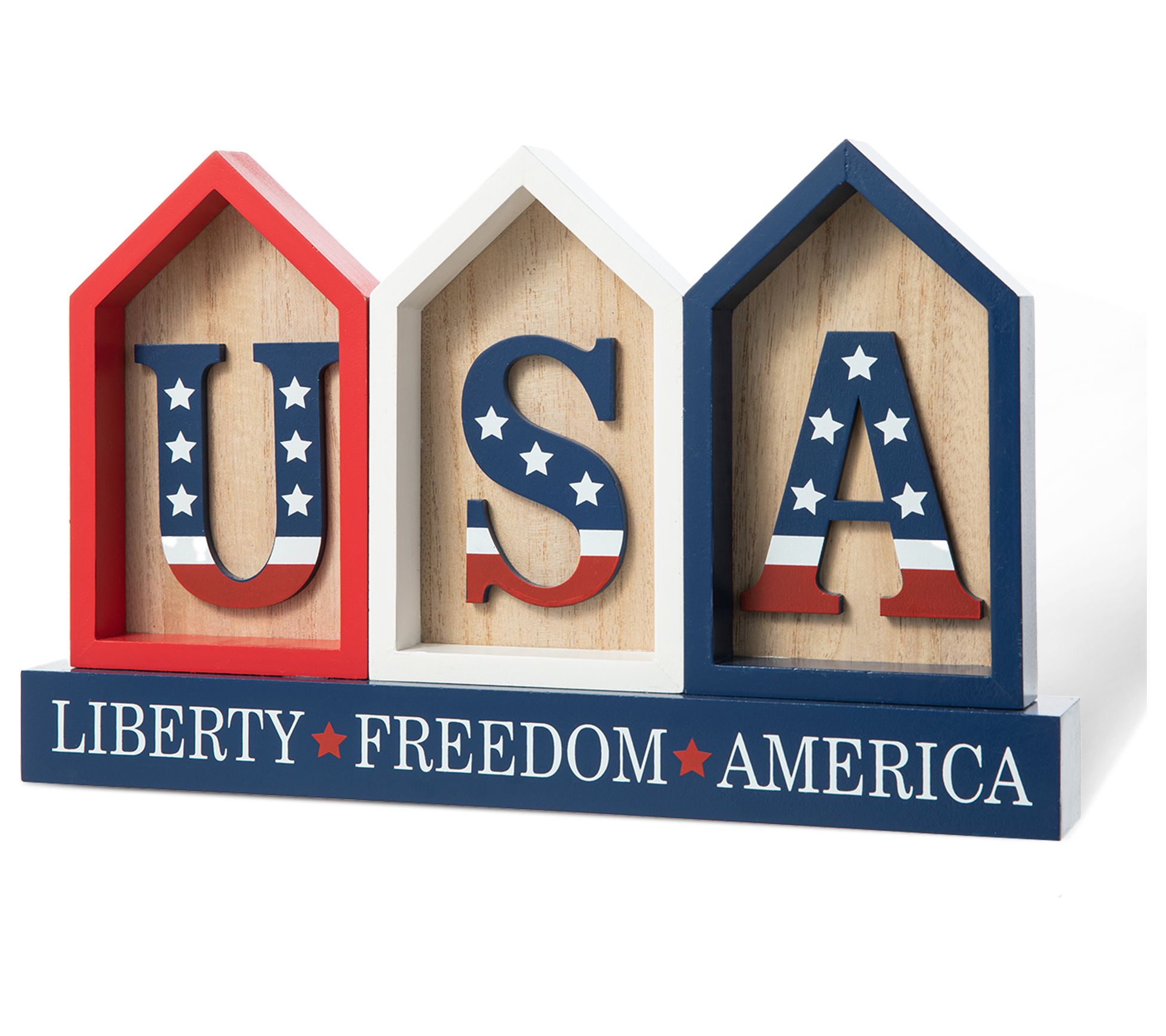 Glitzhome 13" USA Patriotic Americana House Shaped Table Deco - QVC.com