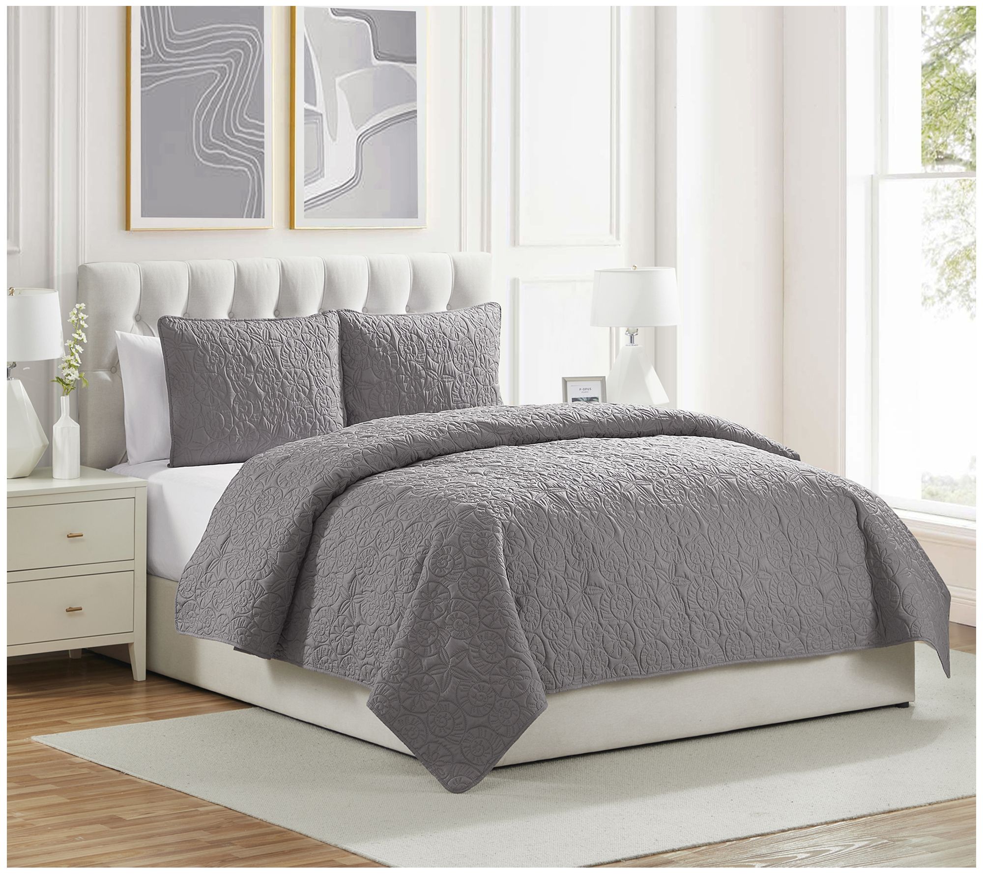 VCNY Home Seashell 3pc Solid Coastal Quilt Set,Full/ Queen - QVC.com