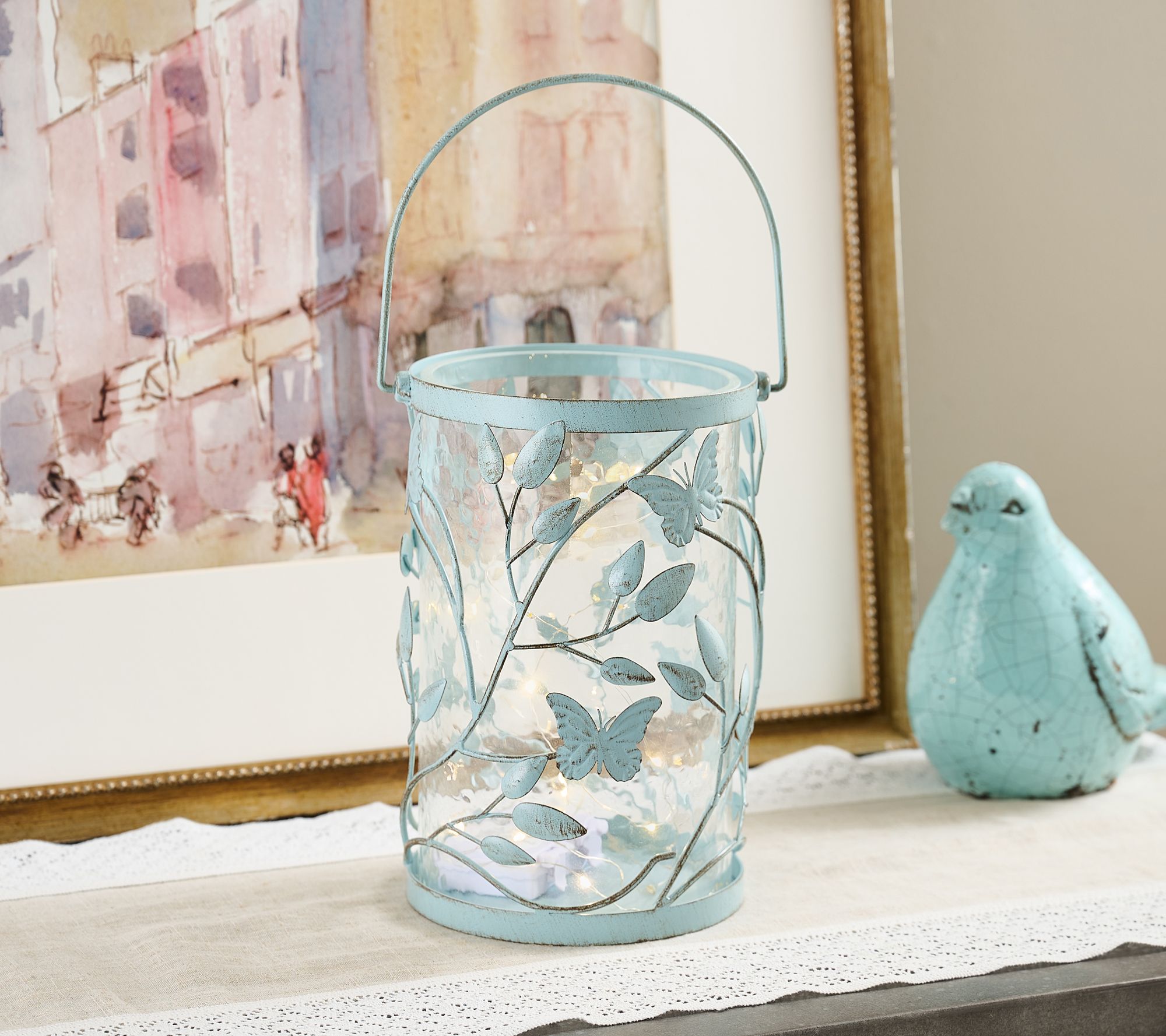 "As Is" Indoor/ Outdoor Illuminated Butterfly Vine Hurricane - QVC.com