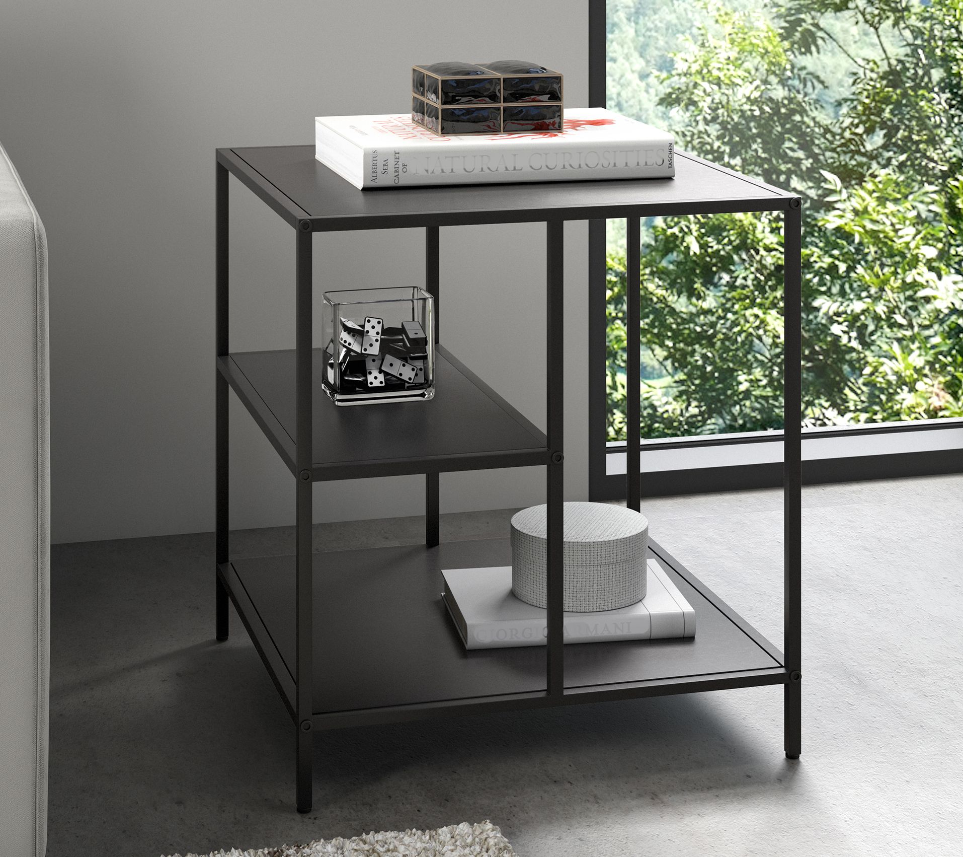 Hudson & Canal Winthrop Square Side Table withMetal Shelves - QVC.com