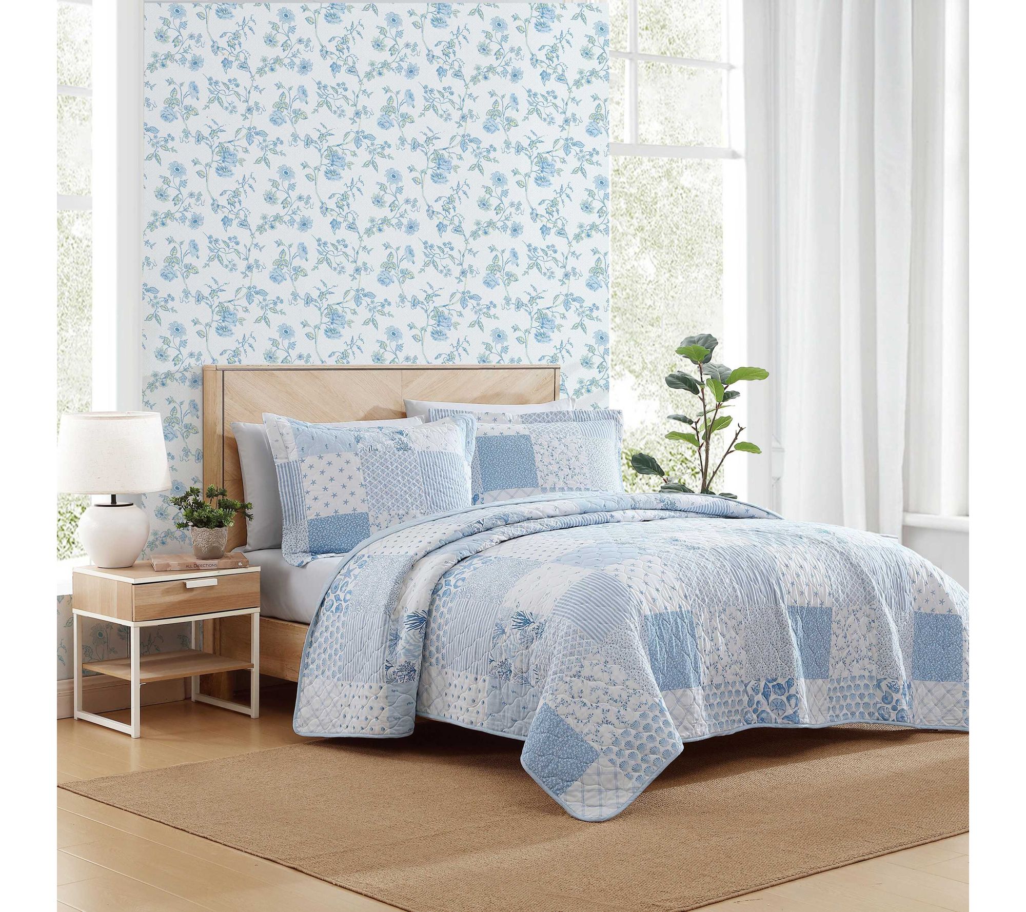 Laura Ashley Colleens Coastal Patchwork King Quilt Sham Set - QVC.com