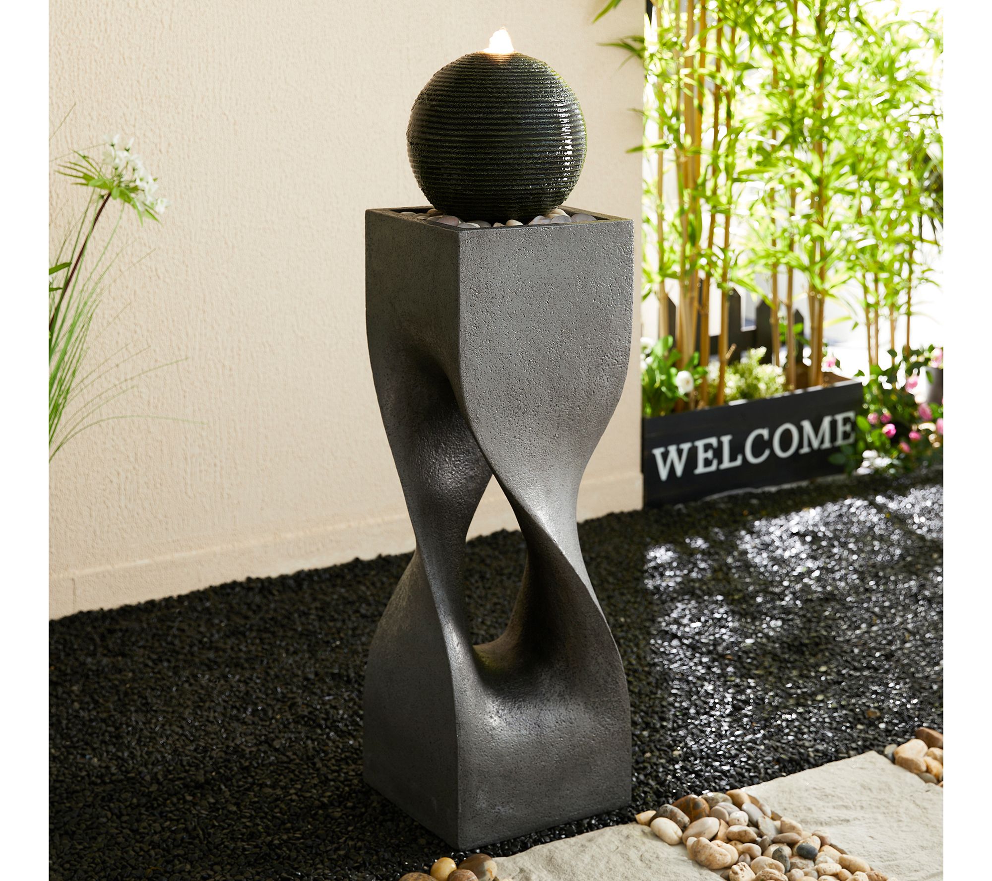 Glitzhome 41" LED Lit Large Modern Geometric Outdoor Fountain - QVC.com