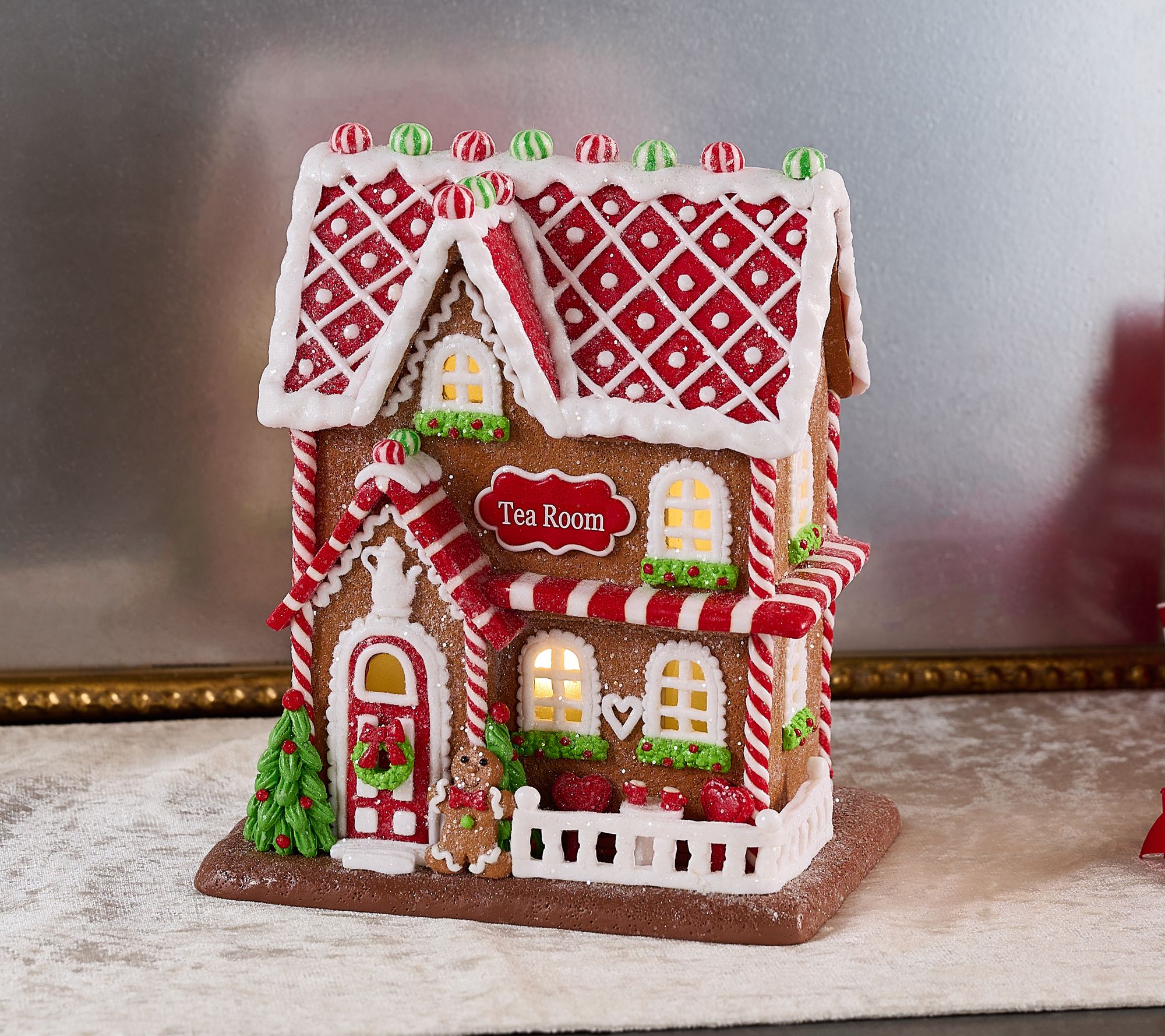 "As Is" Lit Gingerbread Village Tea Room by Valerie - QVC.com