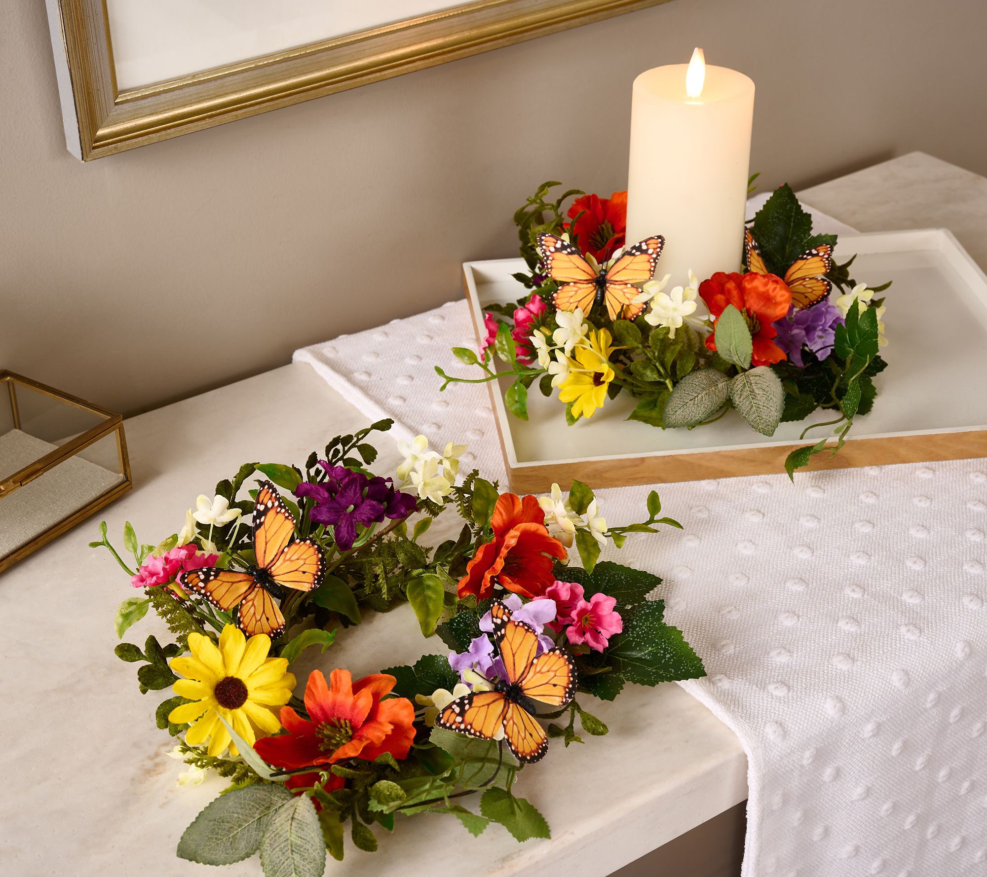 "As Is" Set of 2 Wildflower Candle Rings w/ Butterflies by Valerie ...